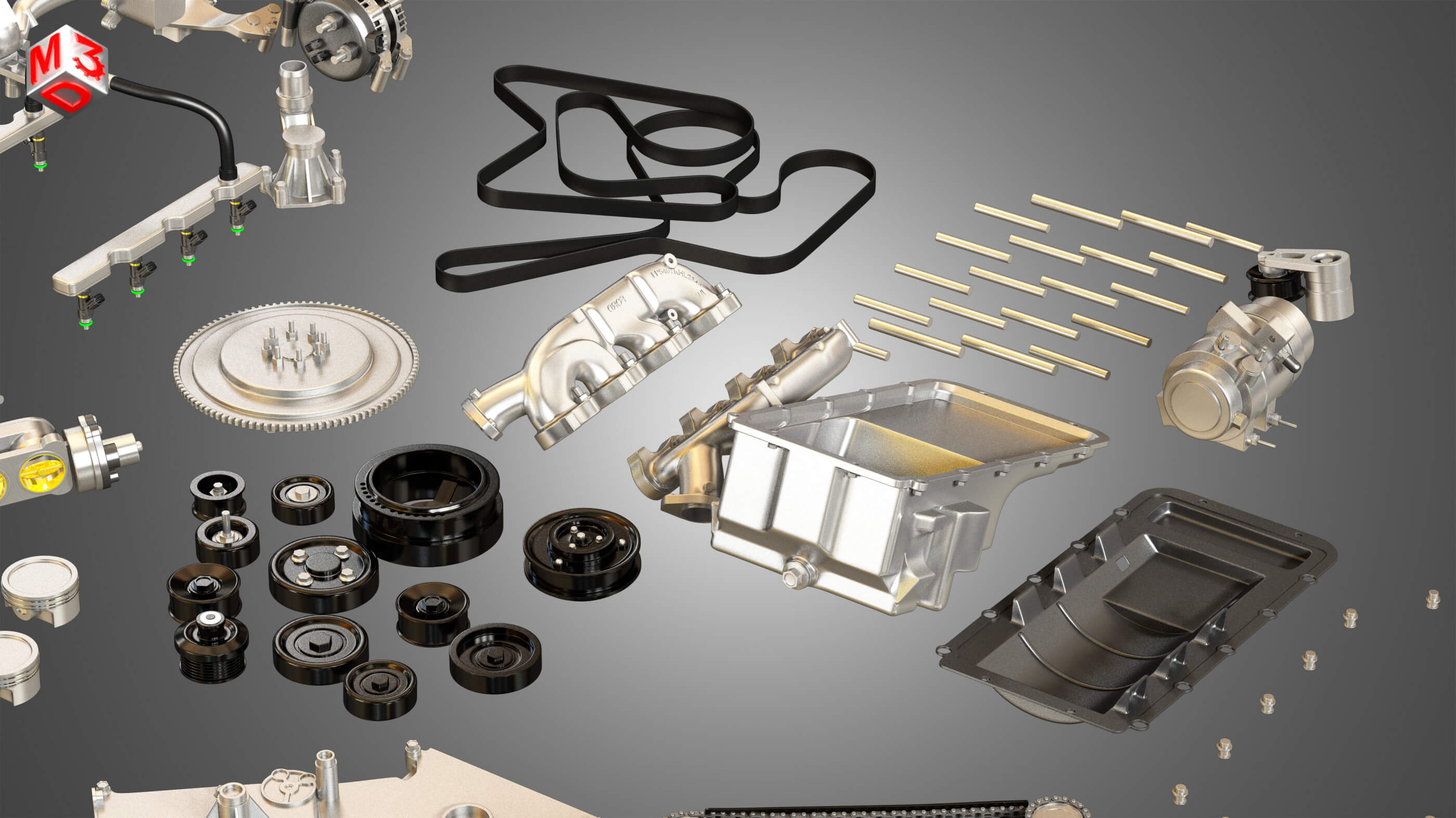 GT500 Engine - Distributed on The Ground 3D Model by Markos3d