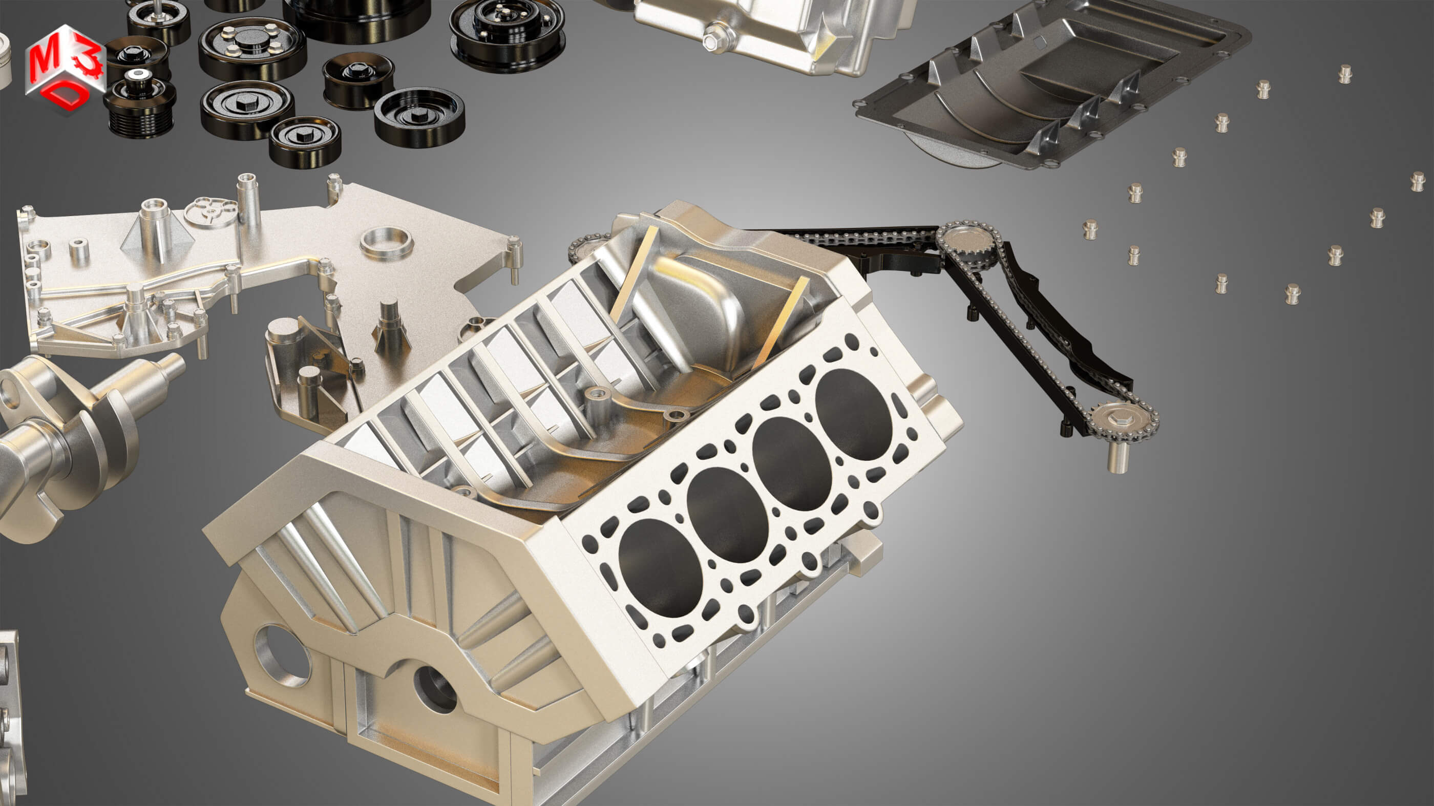 GT500 Engine - Distributed on The Ground 3D Model by Markos3d