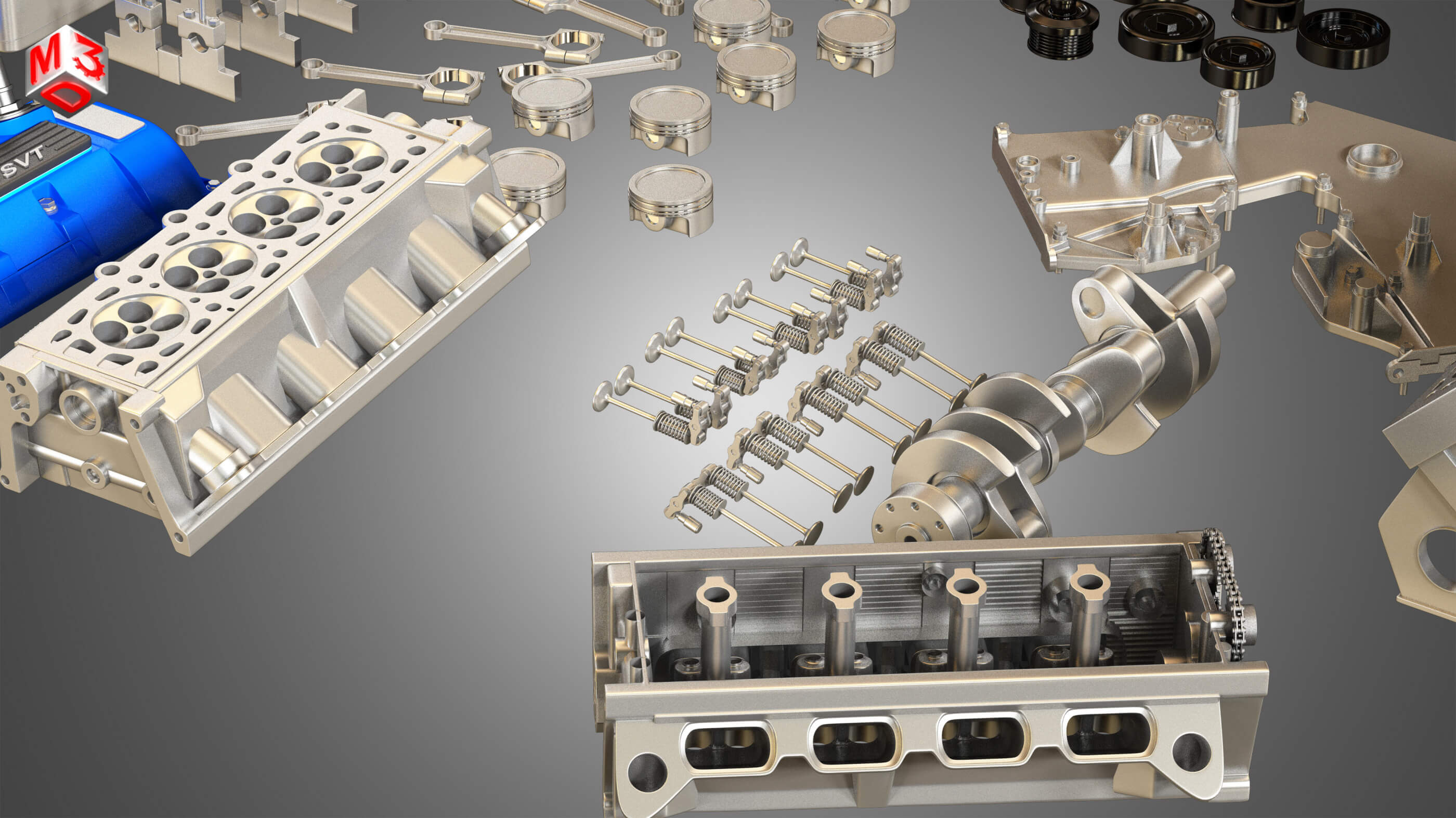 GT500 Engine - Distributed on The Ground 3D Model by Markos3d