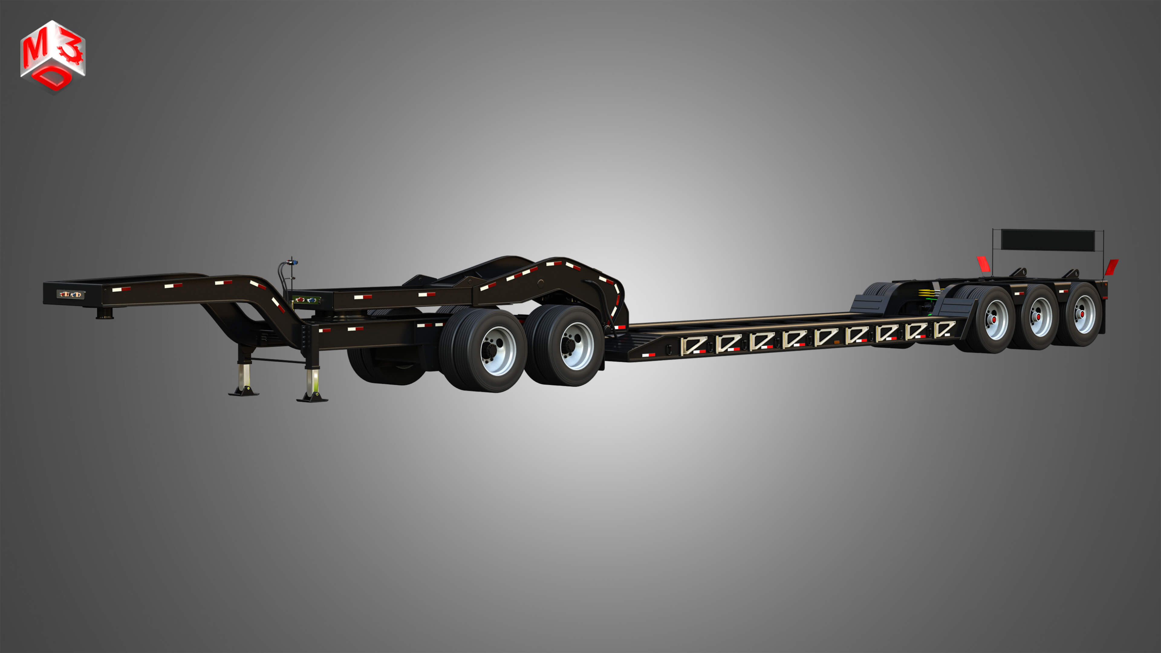 Lowboy Double Trailer - Oversize Load 3D Model by Markos3d
