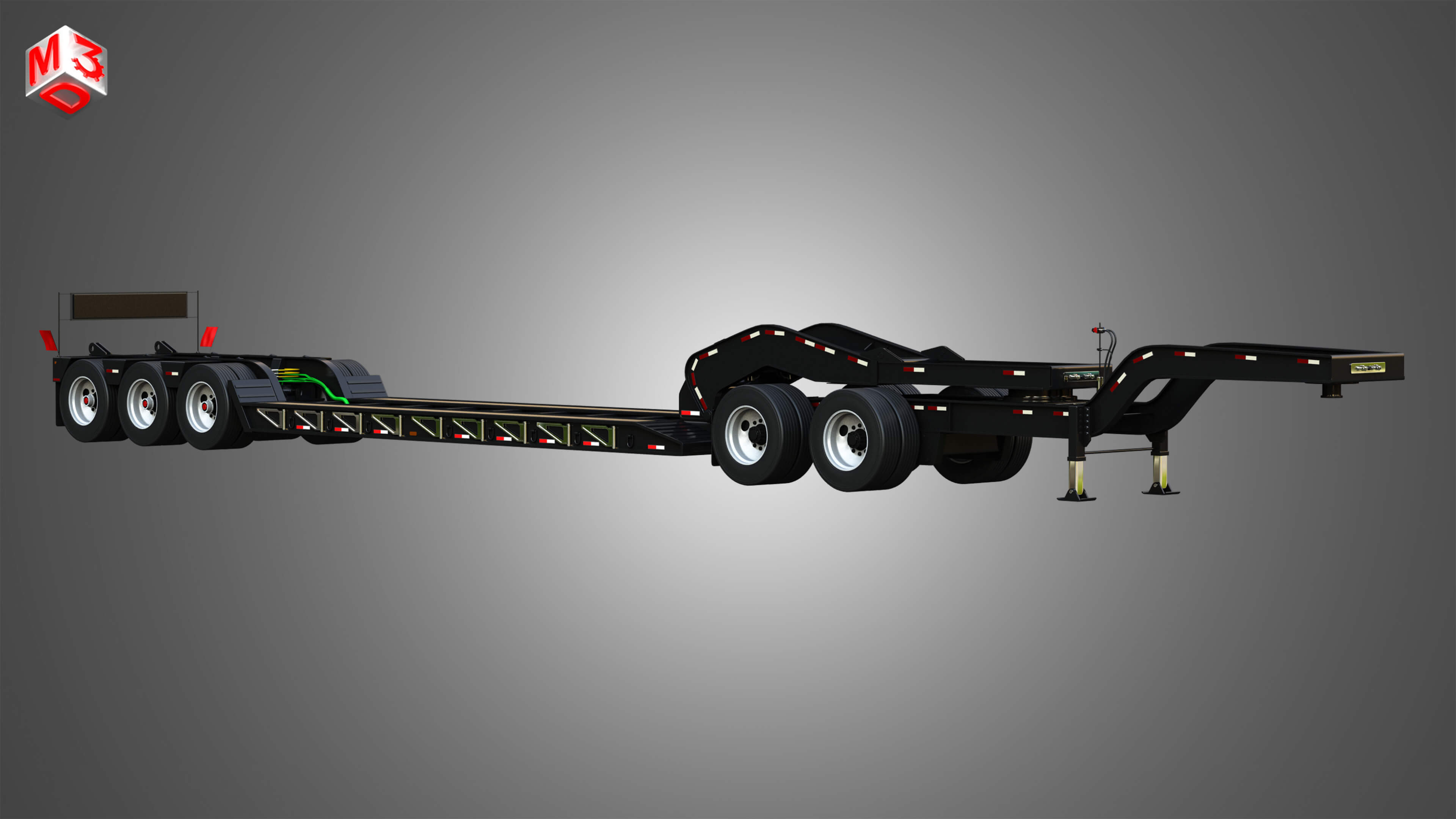 Lowboy Double Trailer - Oversize Load 3D Model by Markos3d