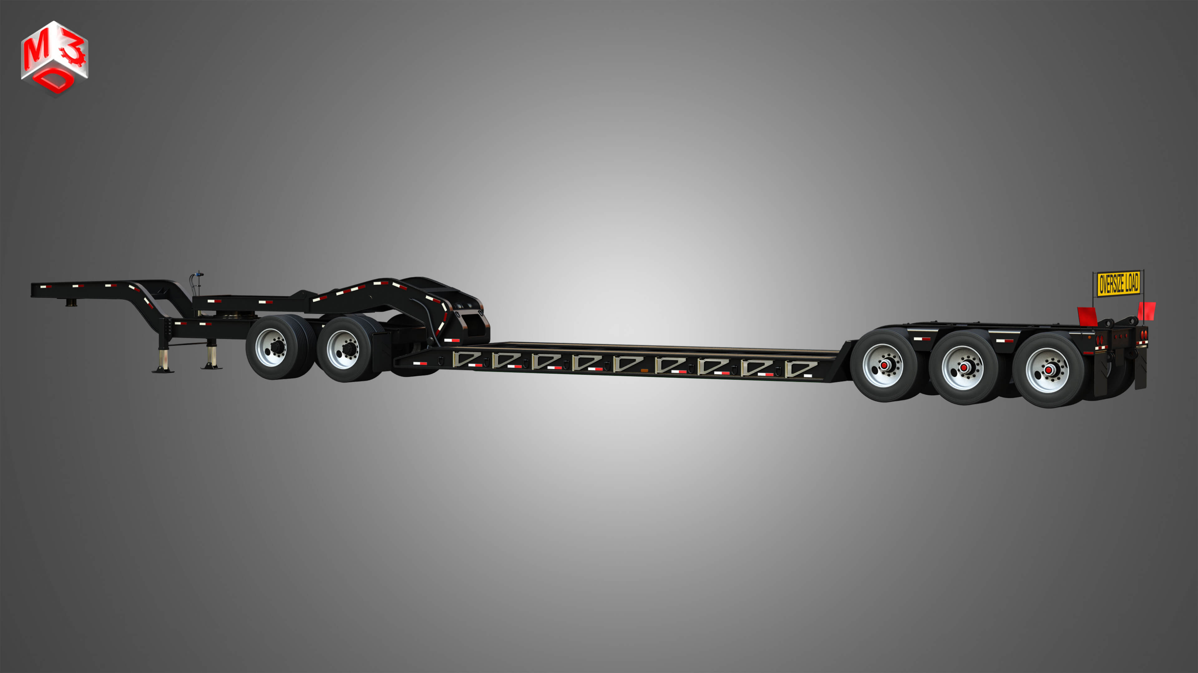 Lowboy Double Trailer - Oversize Load 3D Model by Markos3d