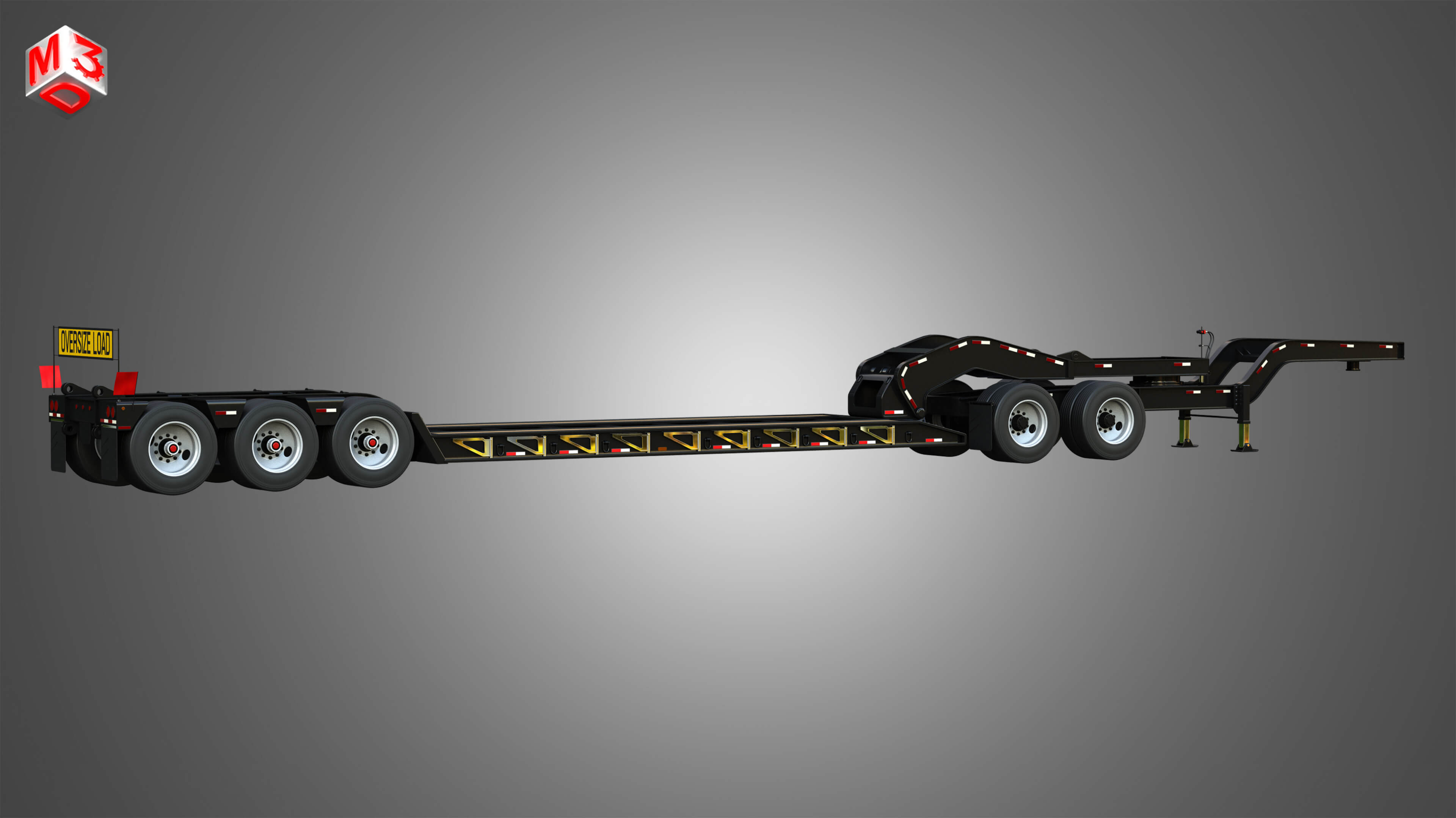Lowboy Double Trailer - Oversize Load 3D Model by Markos3d
