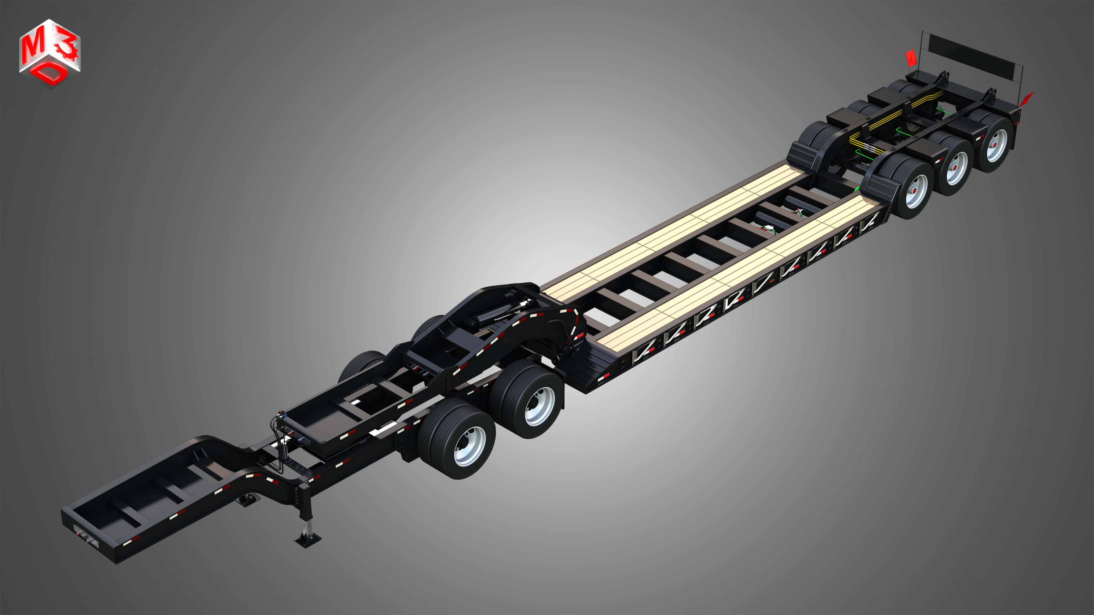 Lowboy Double Trailer - Oversize Load 3D Model by Markos3d