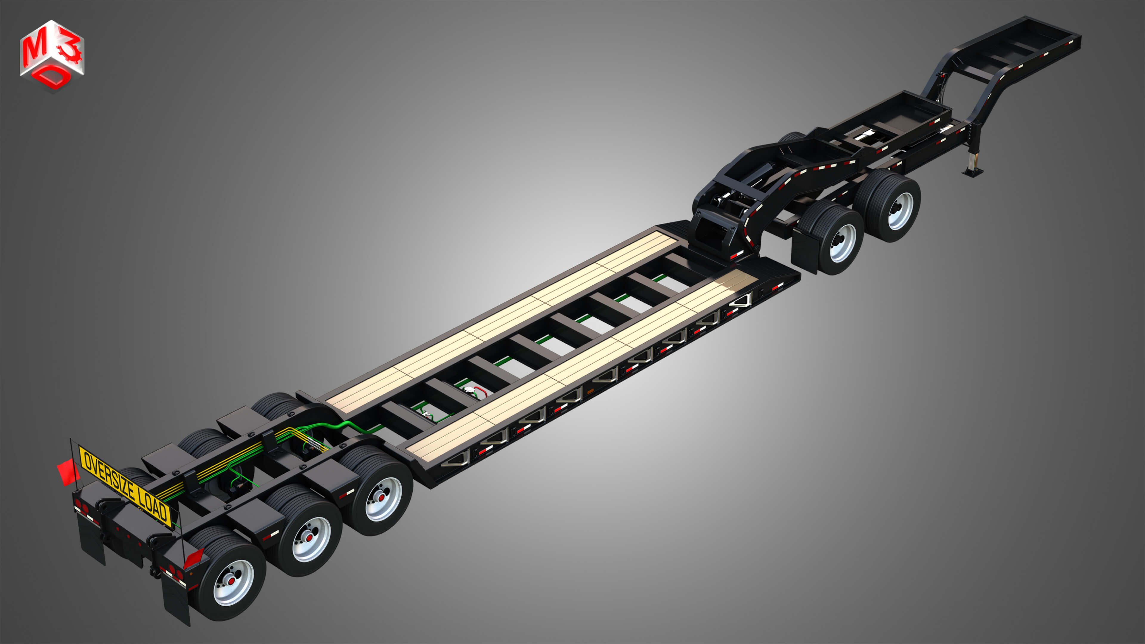 Lowboy Double Trailer - Oversize Load 3D Model by Markos3d