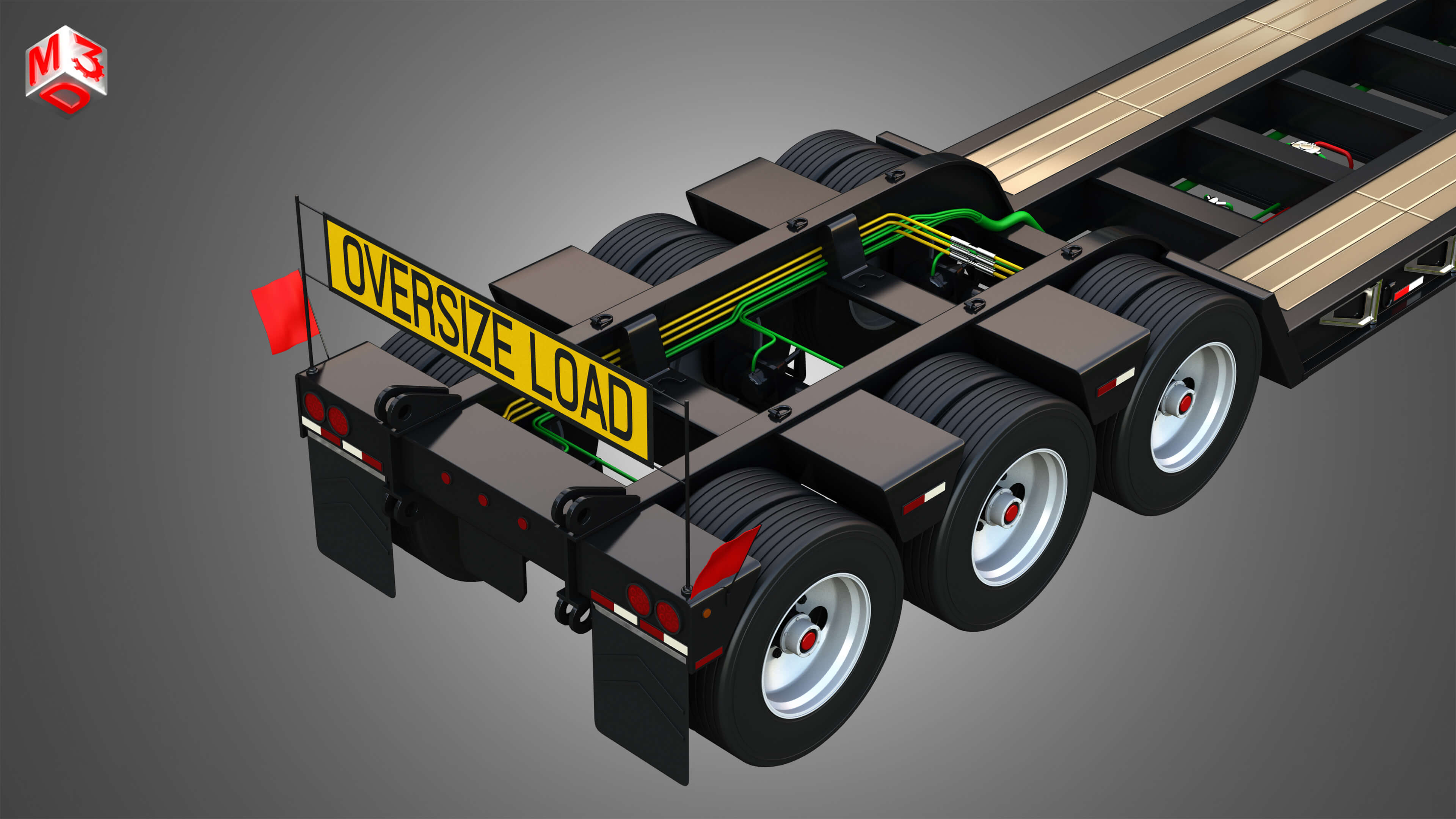 Lowboy Double Trailer - Oversize Load 3D Model by Markos3d
