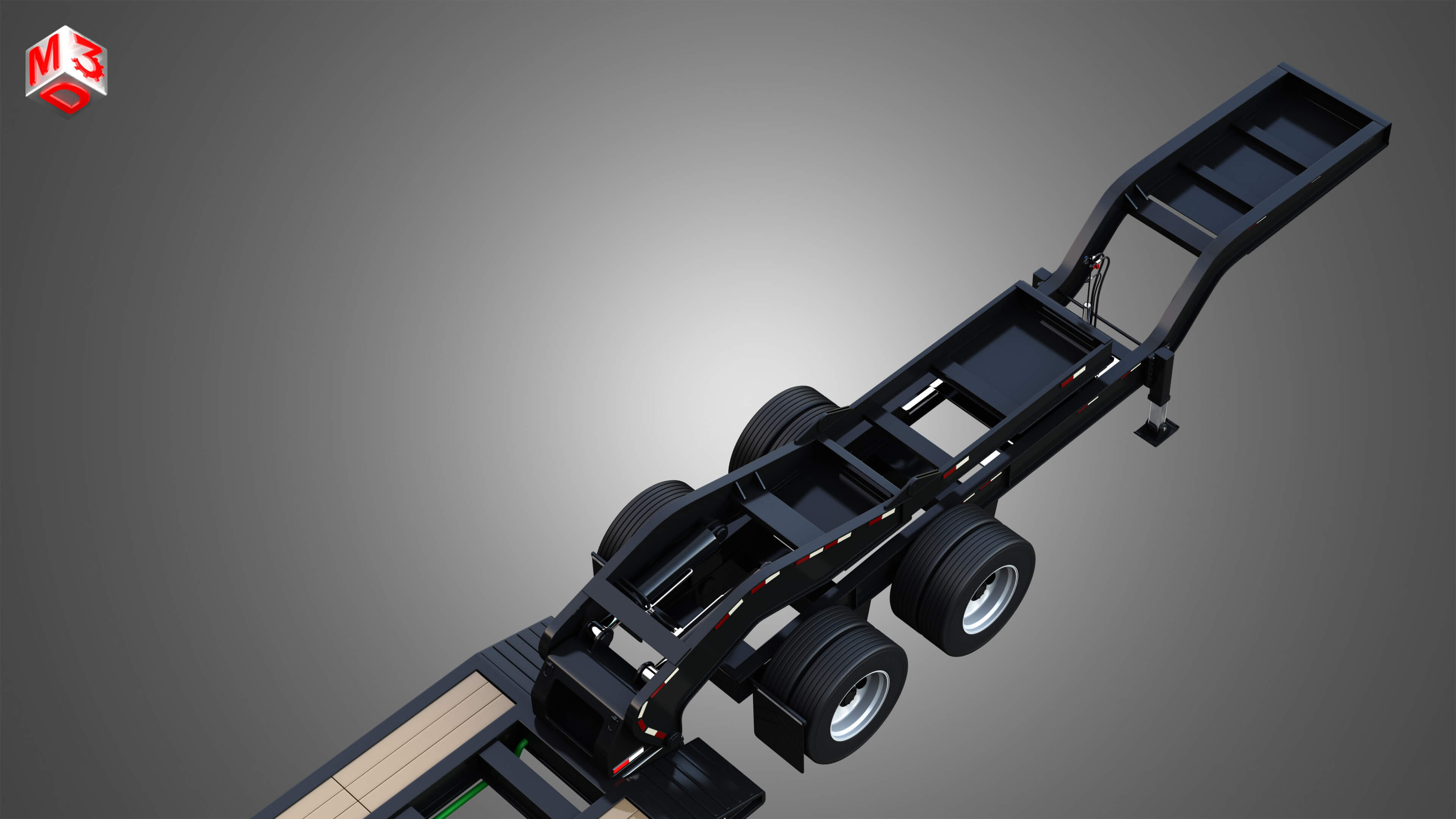 Lowboy Double Trailer - Oversize Load 3D Model by Markos3d
