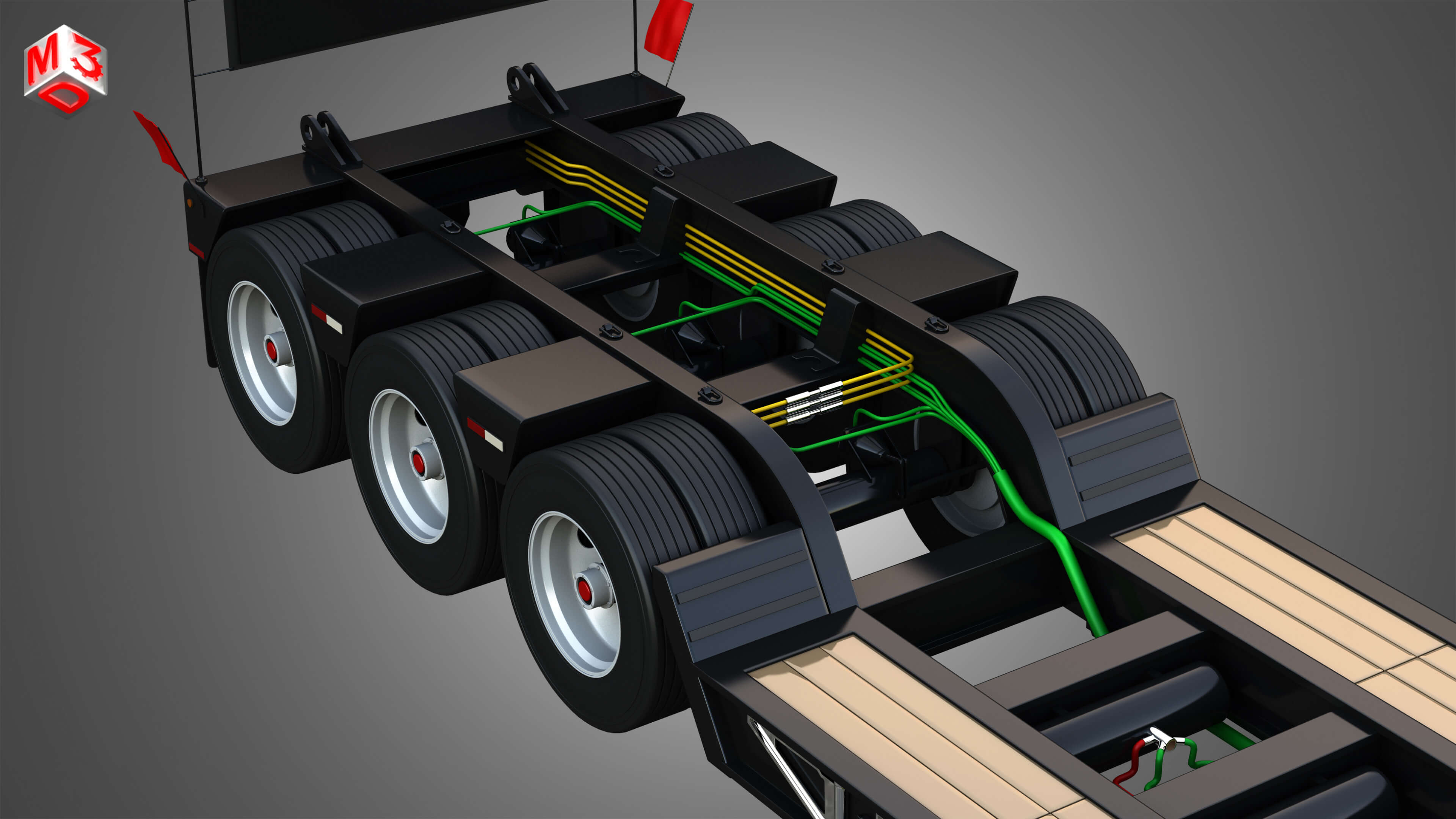 Lowboy Double Trailer - Oversize Load 3D Model by Markos3d