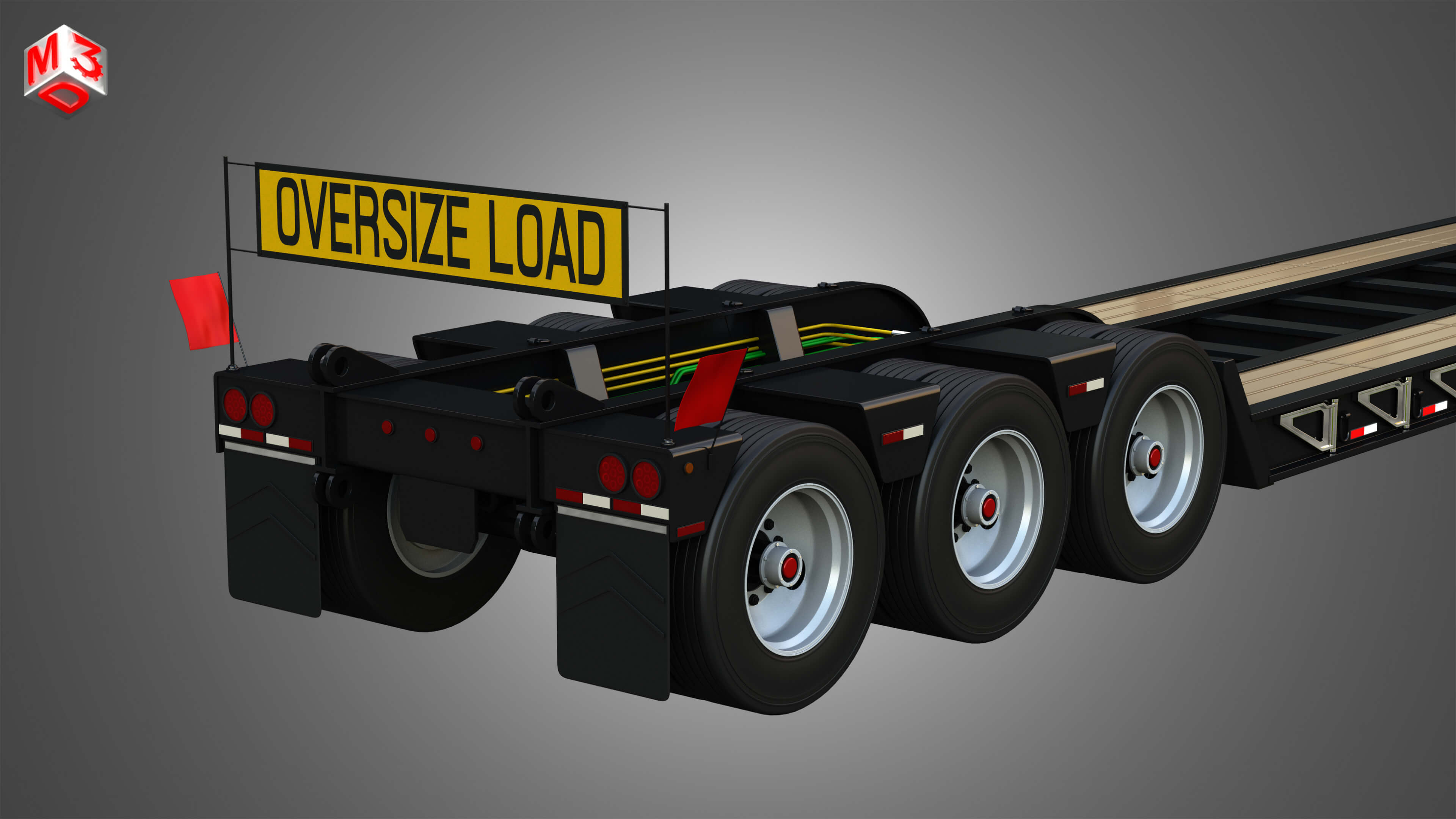 Lowboy Double Trailer - Oversize Load 3D Model by Markos3d