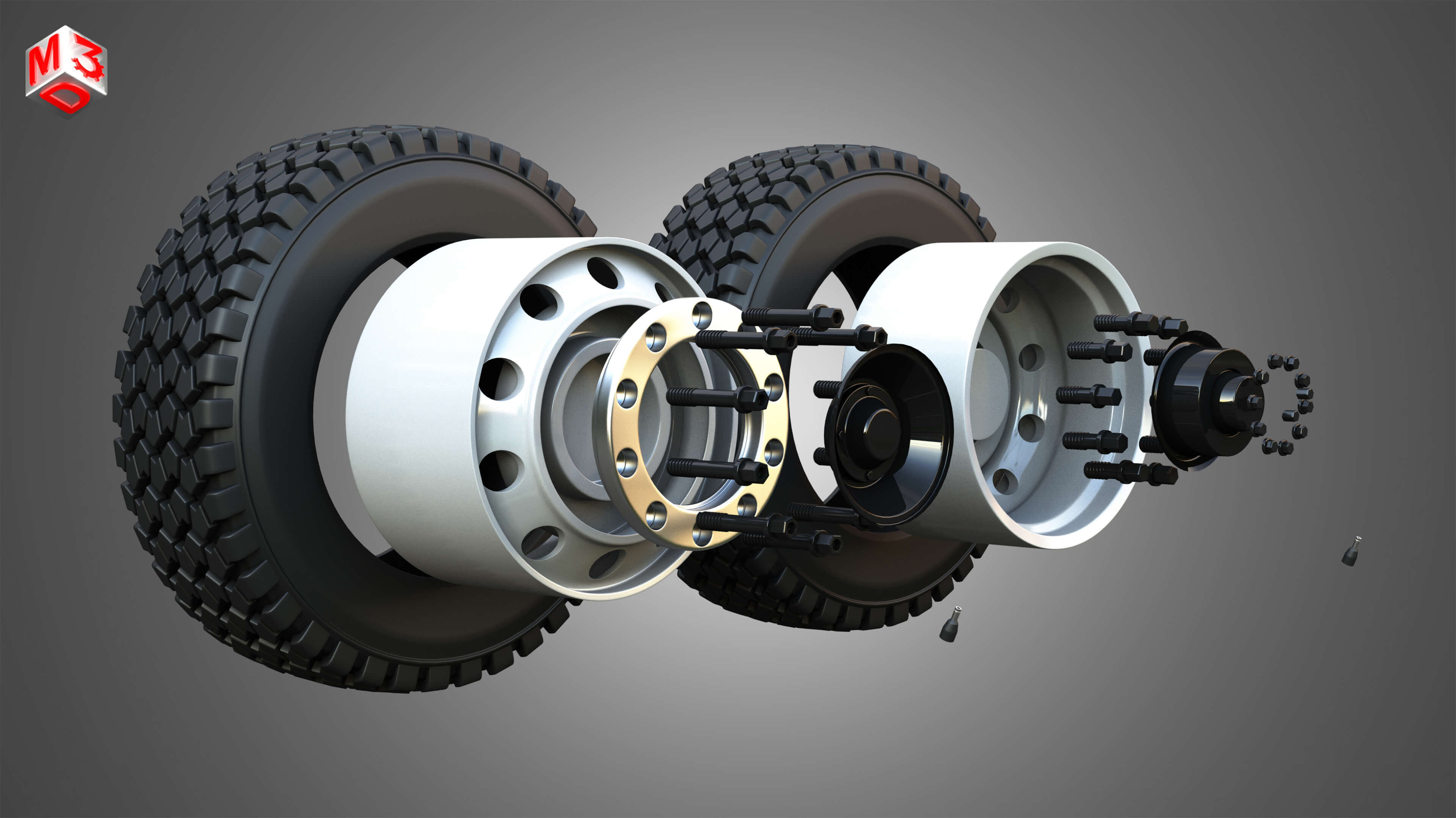 Twin Truck Wheels and Tires TWT2 - 3D Model by Markos3d