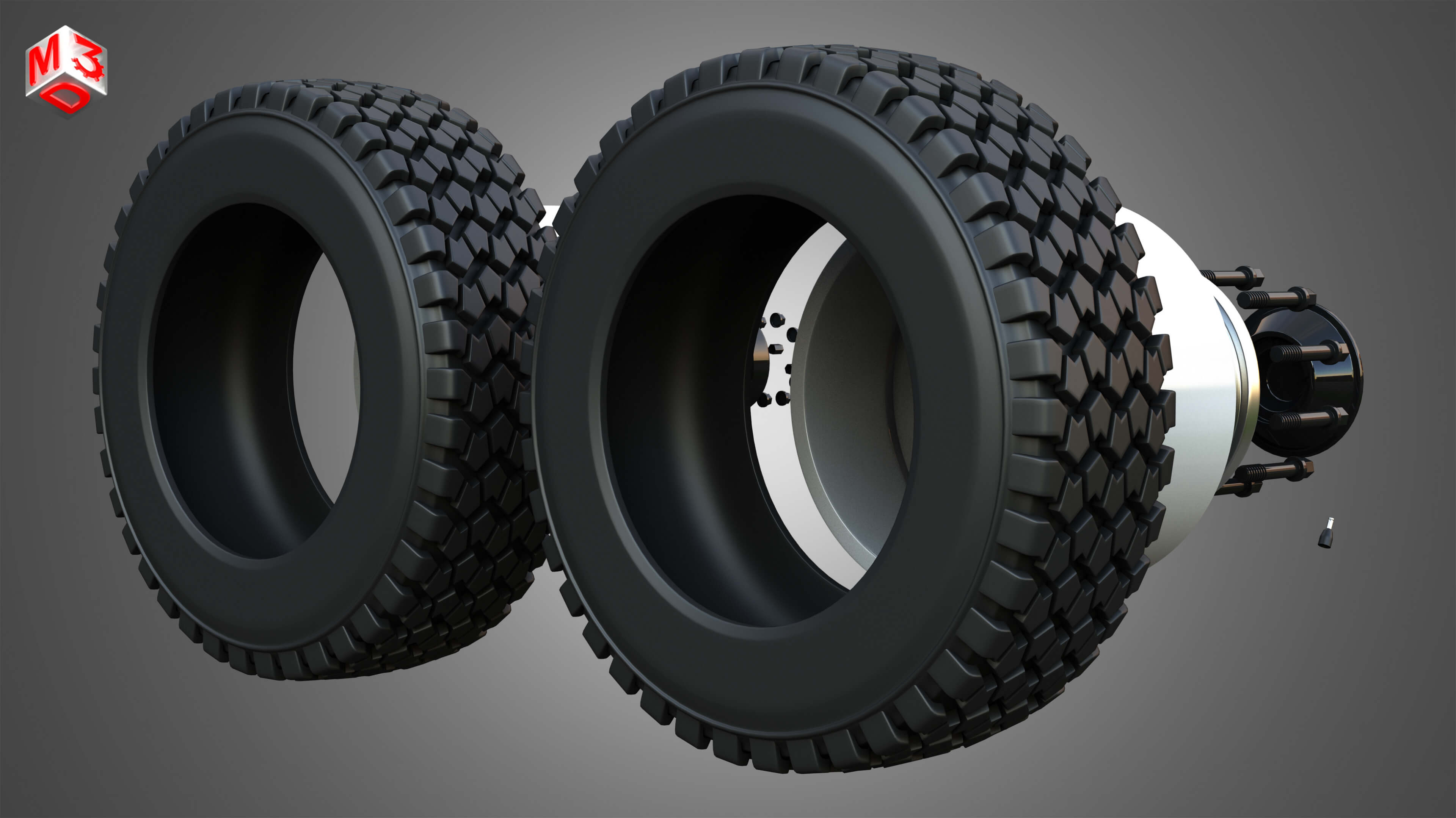 Twin Truck Wheels and Tires TWT2 - 3D Model by Markos3d