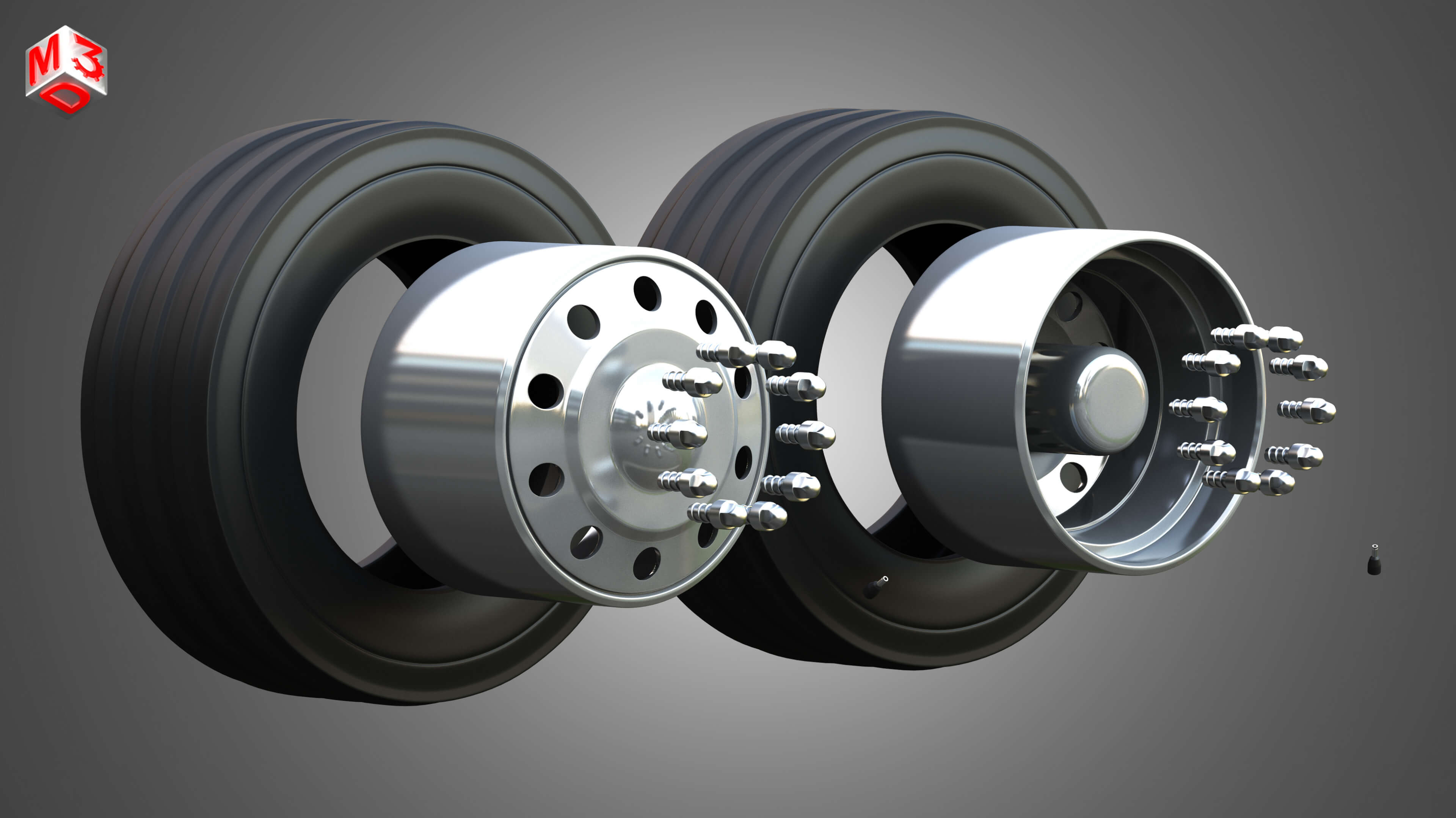 Twin Truck Wheels and Tires TWT3 - 3D Model by Markos3d