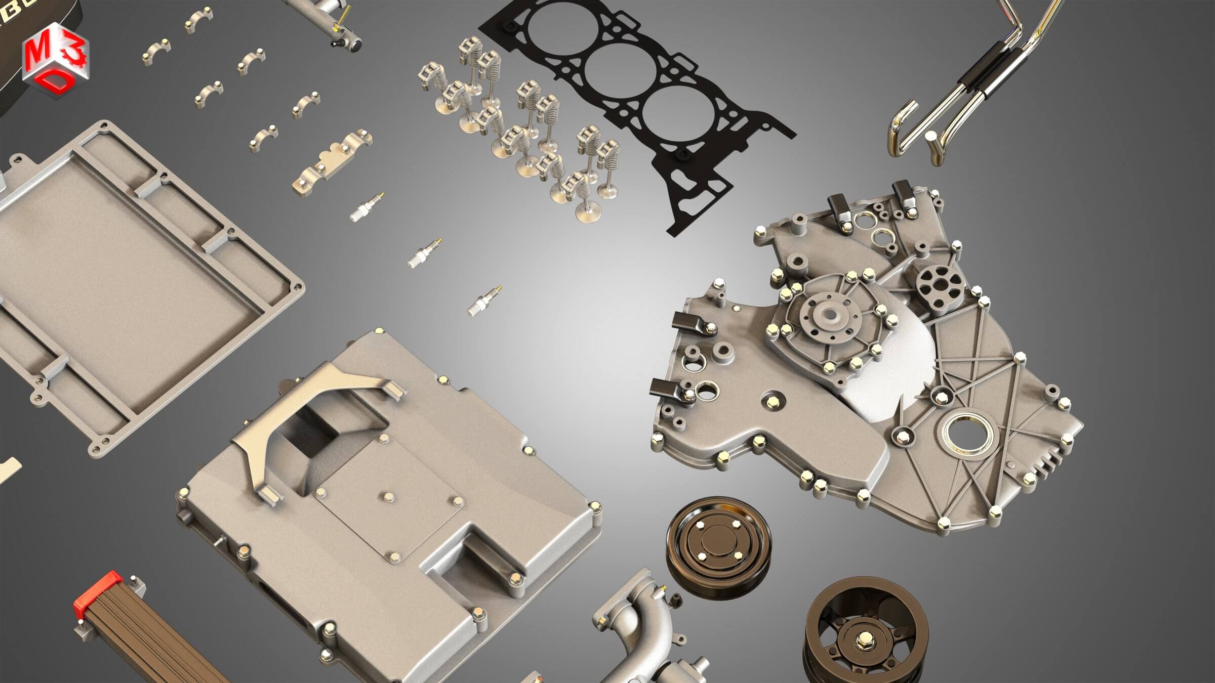 Twin Turbo V6 Engine Parts - 3D Model by Markos3d