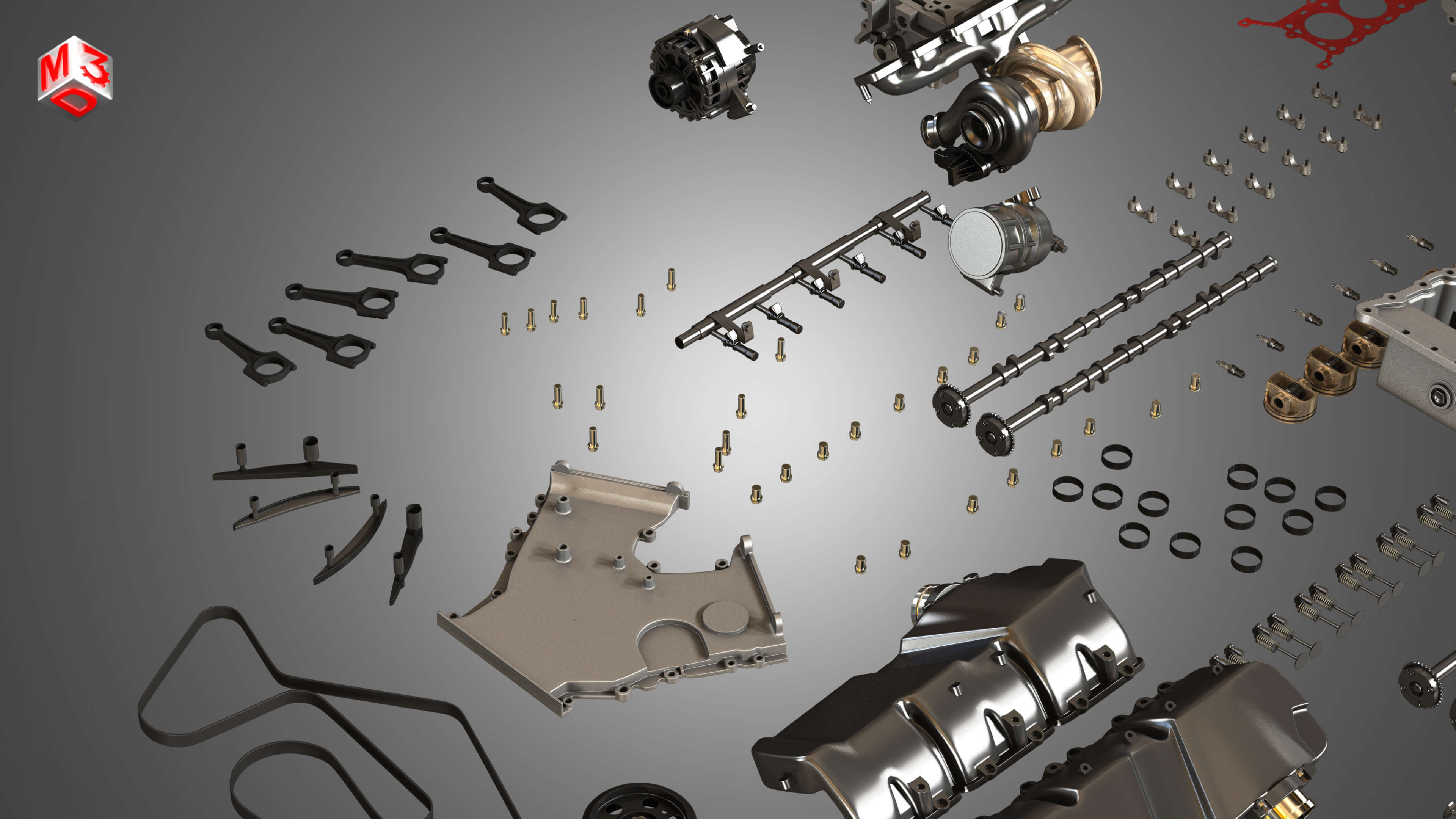 V12 Twin Turbo Disassembled Car Engine - 3D Model by Markos3d