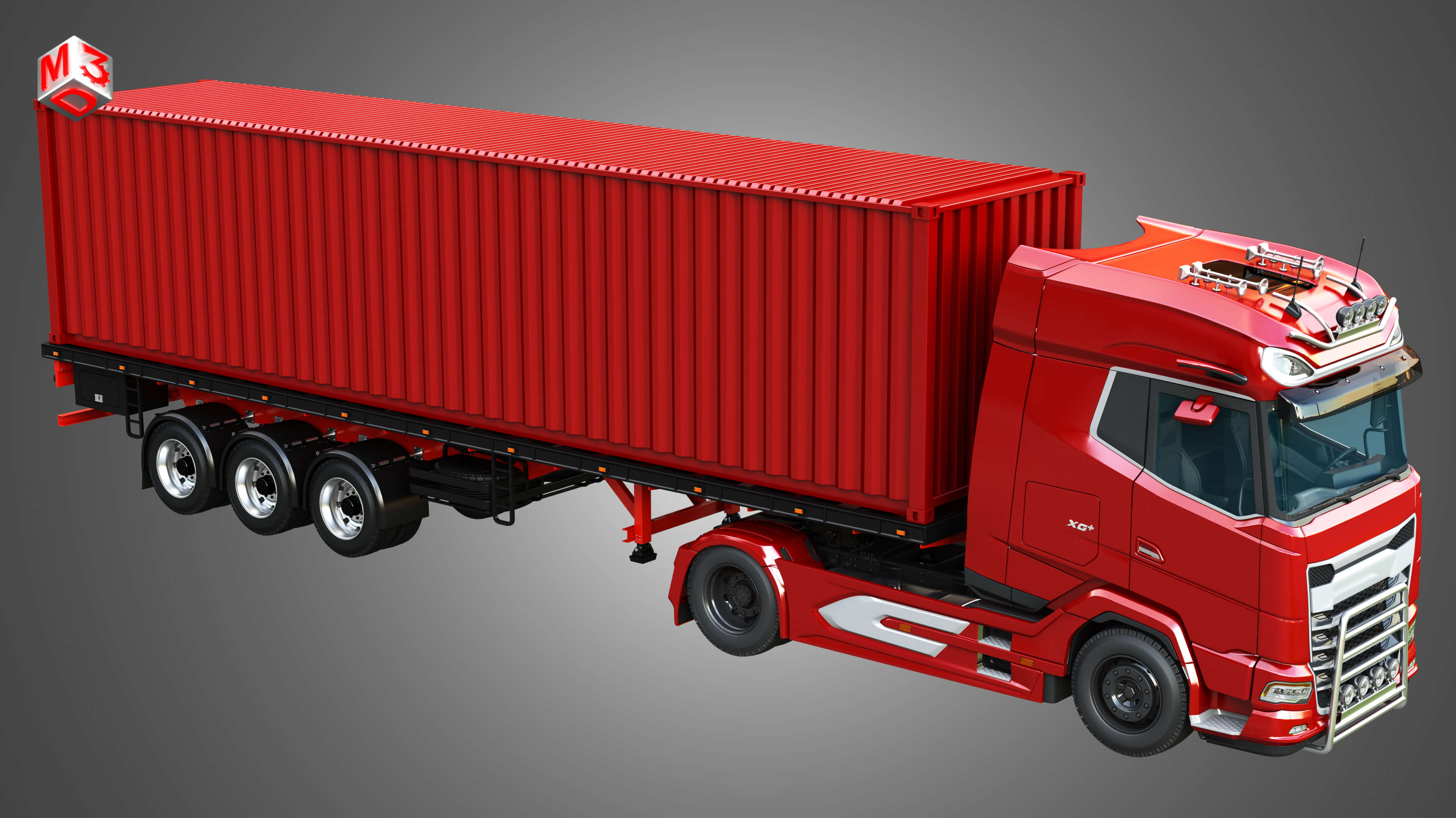 Xg 530 Truck With 3-Axle Container Trailer Free 3D Model by Markos3d