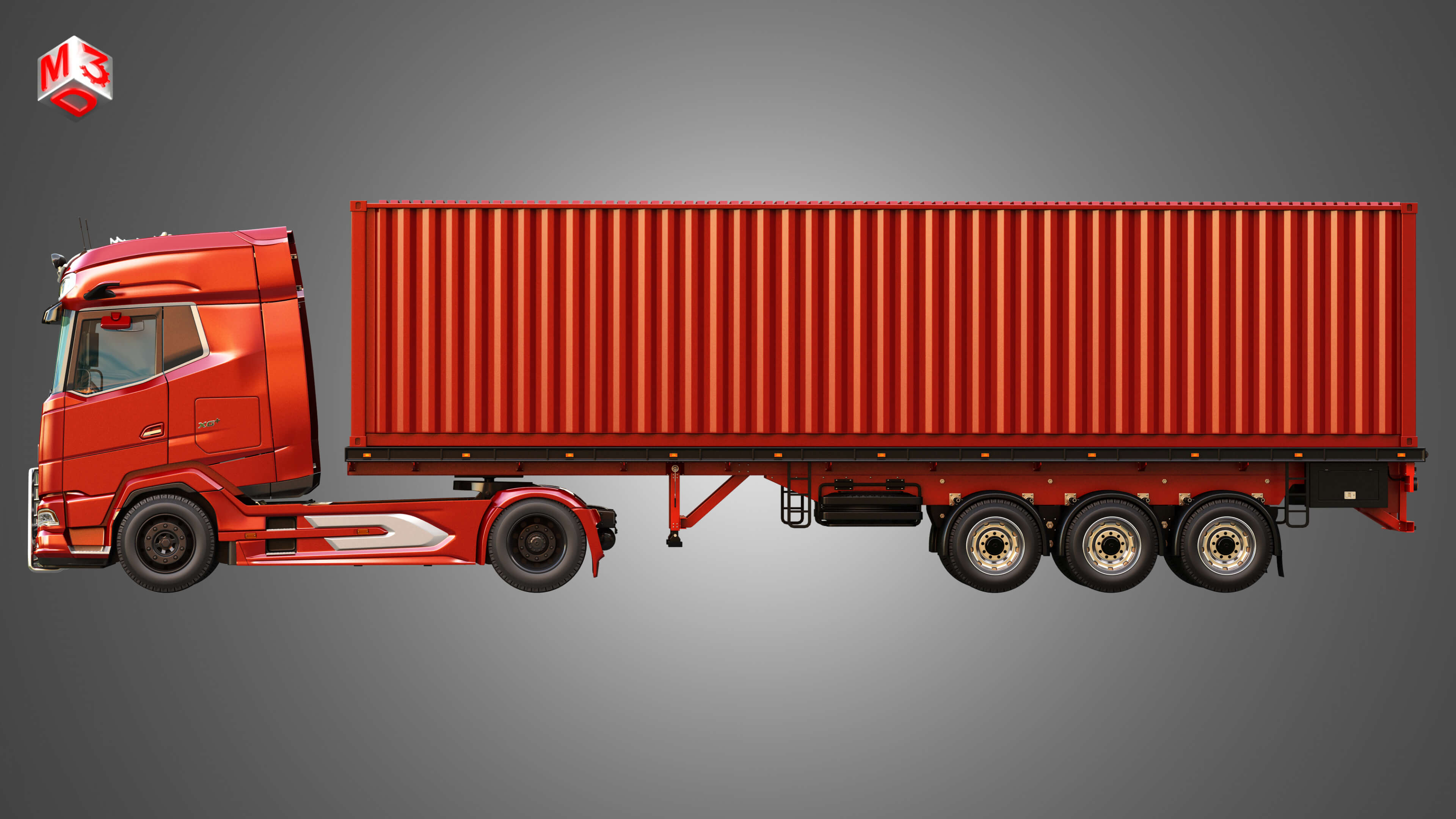 Xg 530 Truck With 3-Axle Container Trailer Free 3D Model by Markos3d