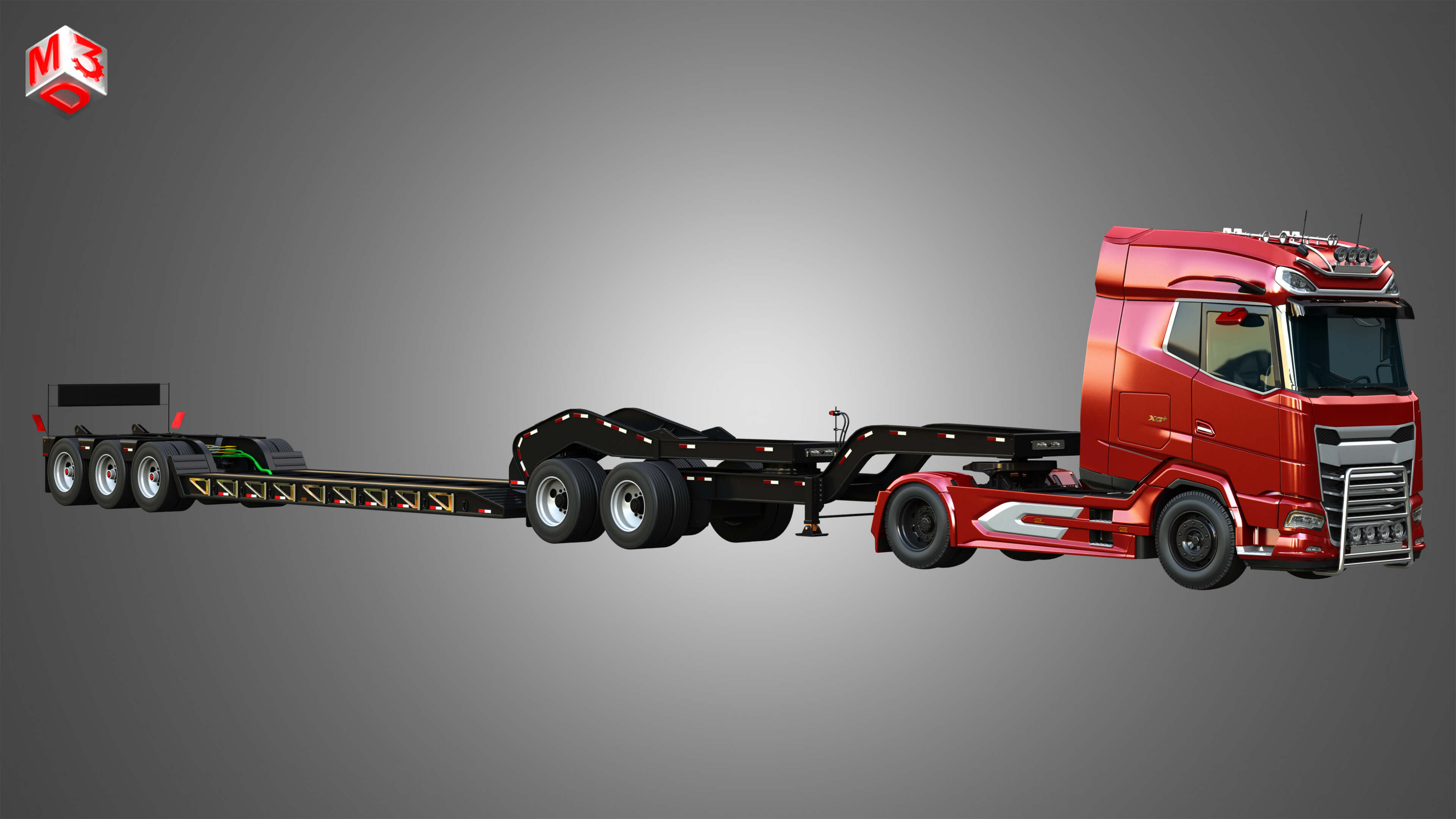 Xg 530 Truck With Lowboy Double Trailer Oversize Load - 3D Model by ...