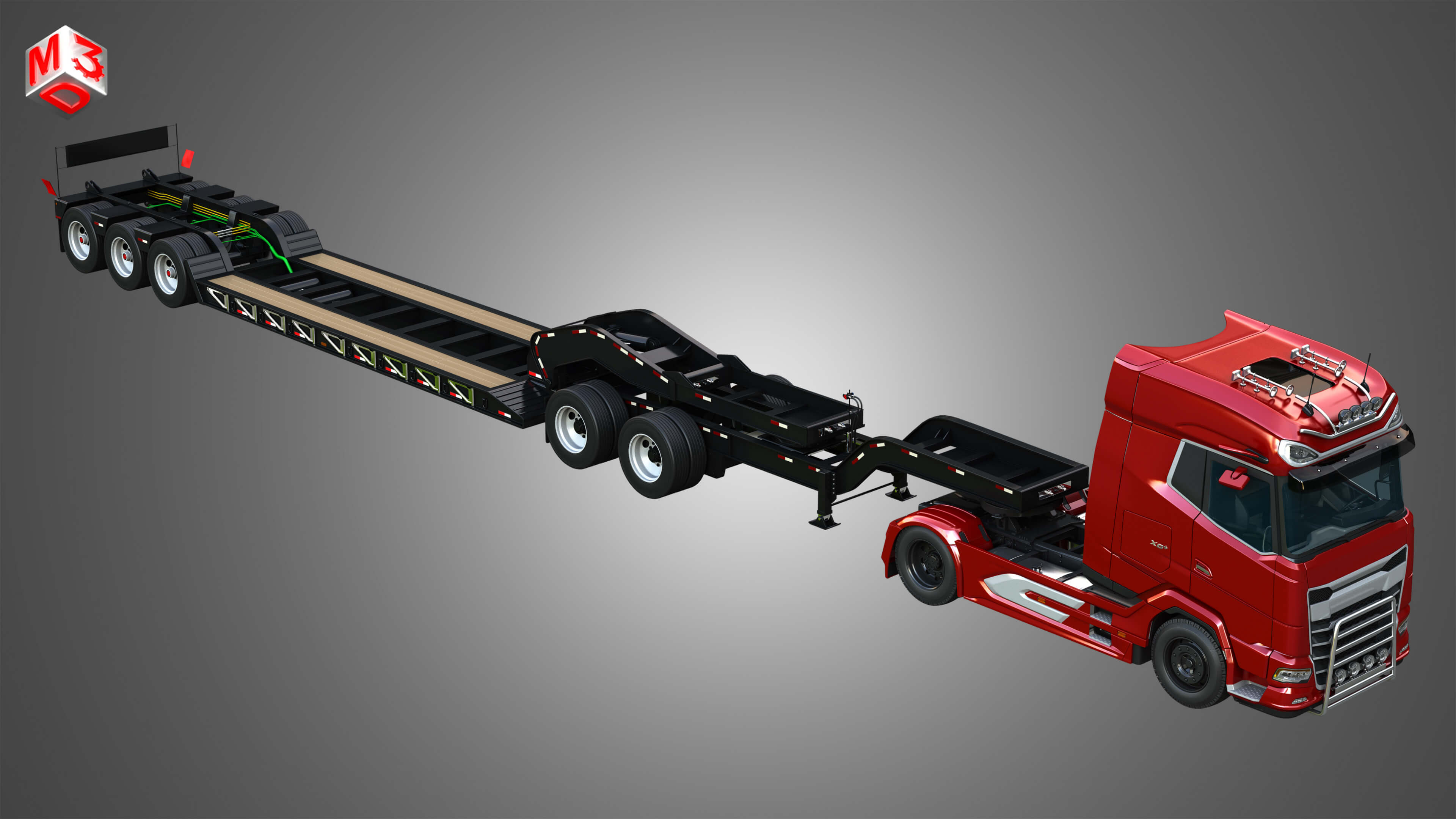 Xg 530 Truck With Lowboy Double Trailer Oversize Load - 3D Model by ...