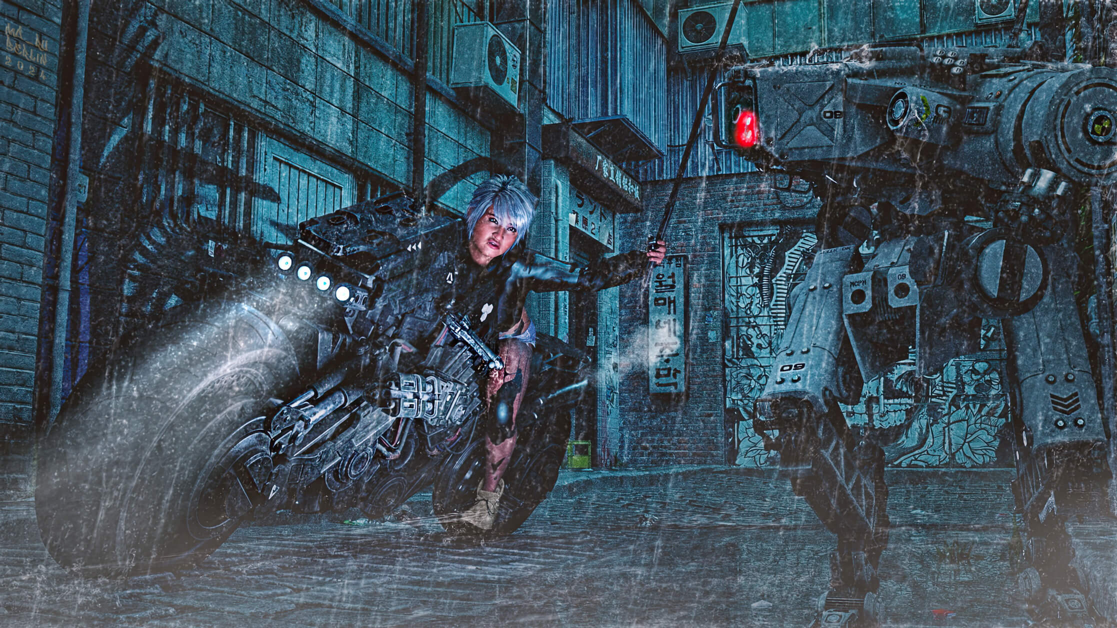 Cyborg vs. Mecha 3D Render, Digital Art by maru_berlin