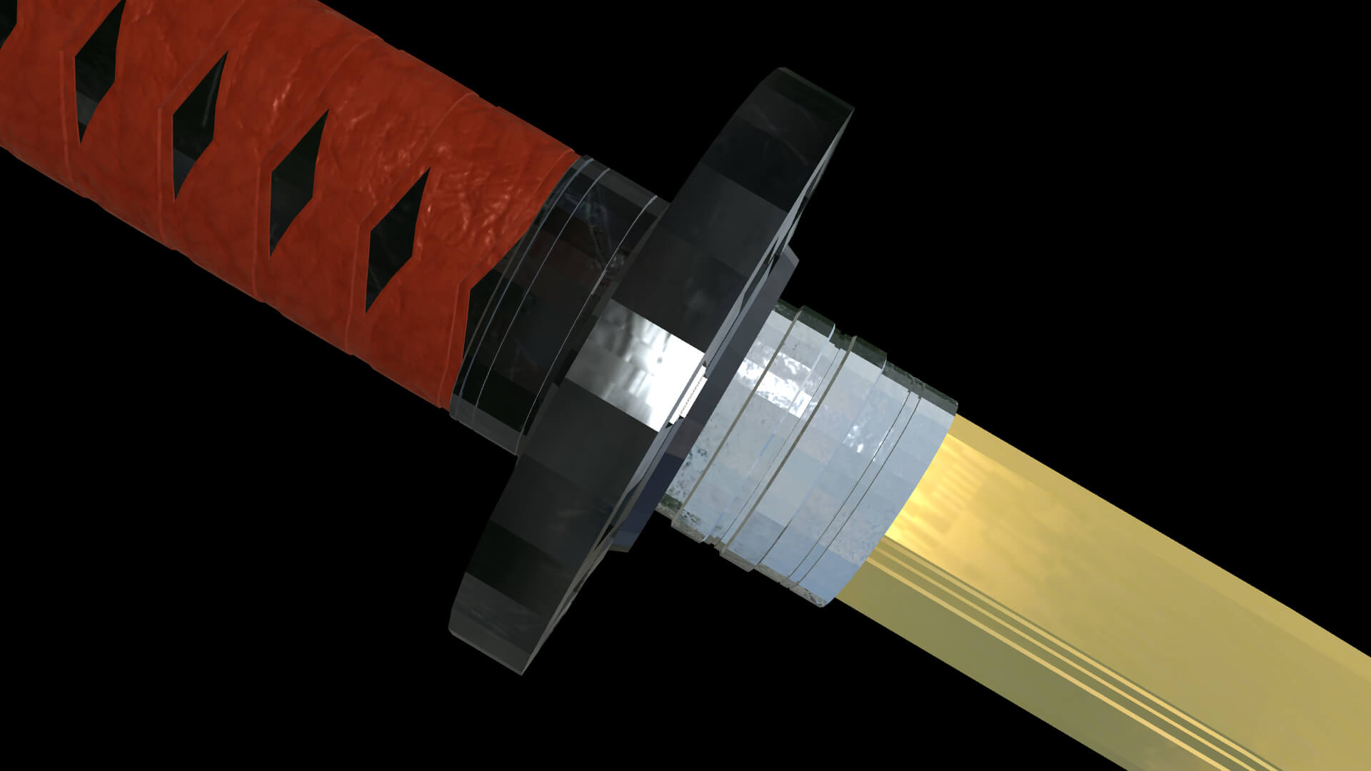 Golden Katana With Red Japanese Grip - 3D Model by MasterClassic