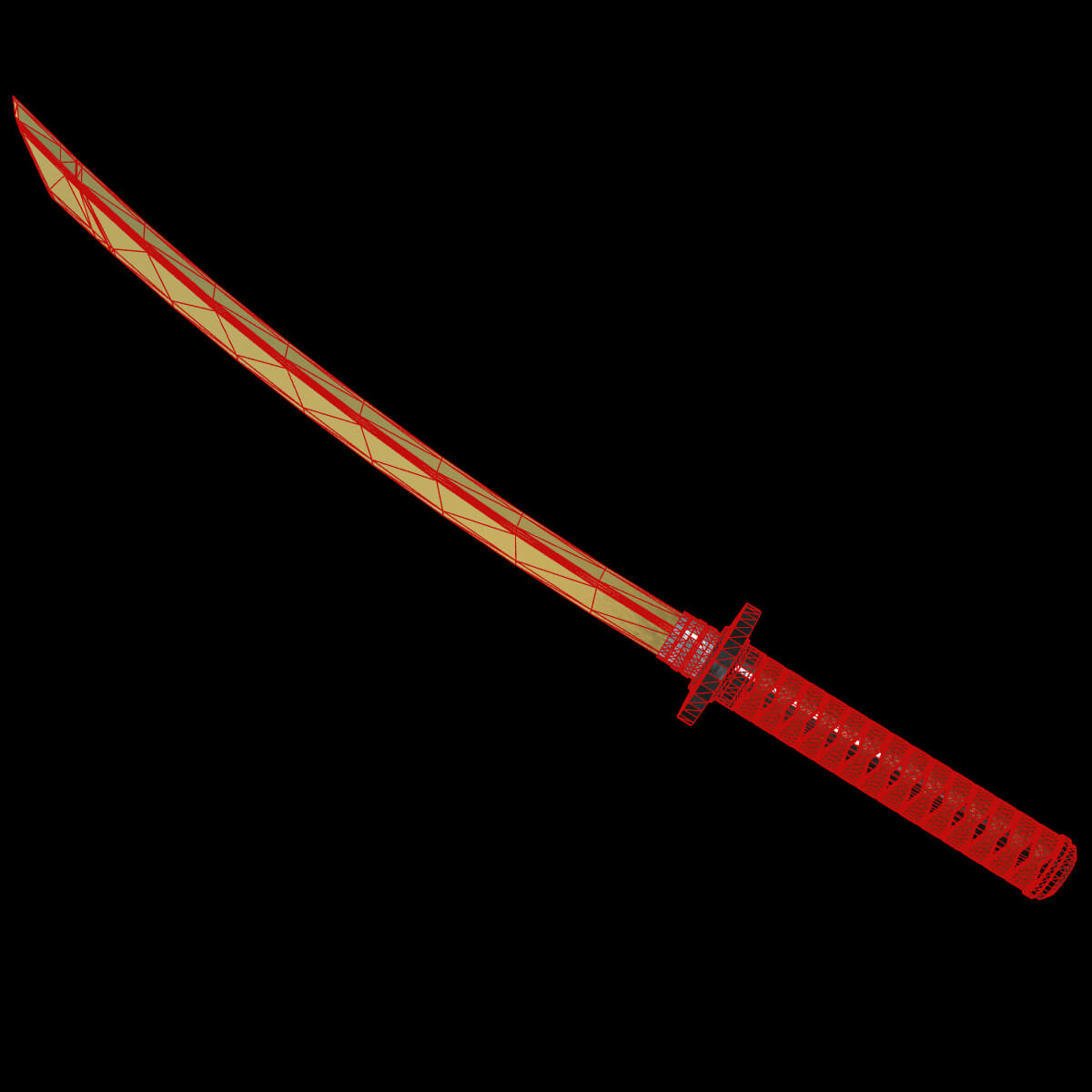Golden Katana With Red Japanese Grip - 3D Model by MasterClassic