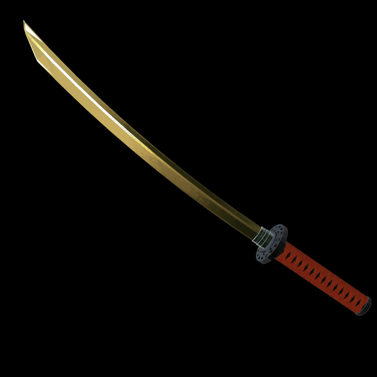 Golden Katana With Red Japanese Grip - 3D Model by MasterClassic
