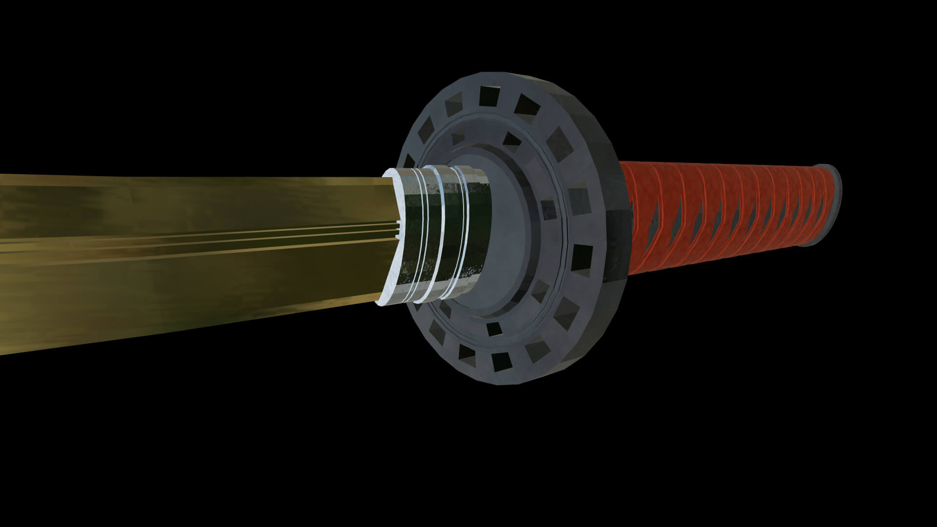 Golden Katana With Red Japanese Grip - 3D Model by MasterClassic