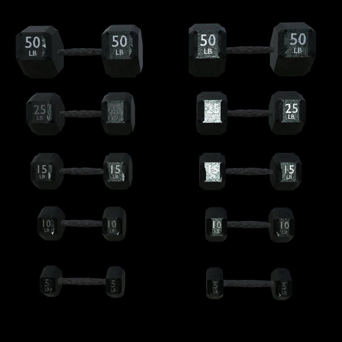 High-Quality Set of 5 Dumbbells in a Realistic 3D Model by MasterClassic
