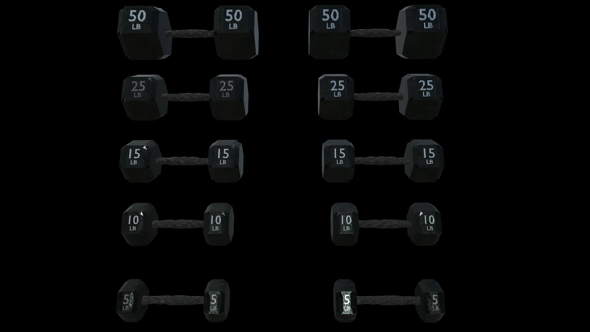 High-Quality Set of 5 Dumbbells in a Realistic 3D Model by MasterClassic