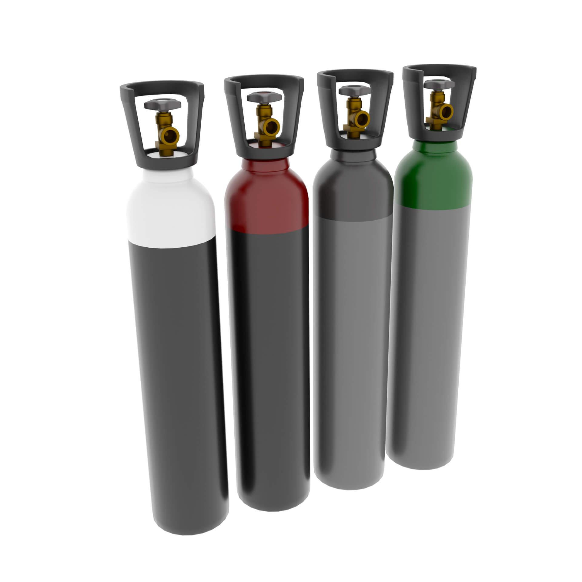 Gas Cylinders W/ On/Off Valve, Oxygen, Argon, CO2, Mixed Gas - 3D Model ...