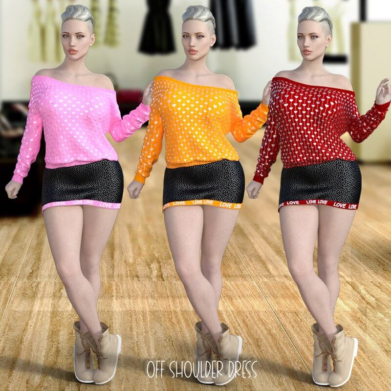 dForce Off Shoulder Dress - Daz Content by matteoio