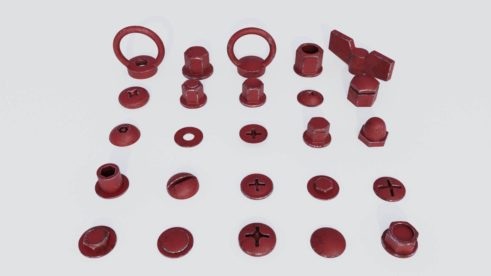 Screws Red Old - 3D Model by Mavas3D