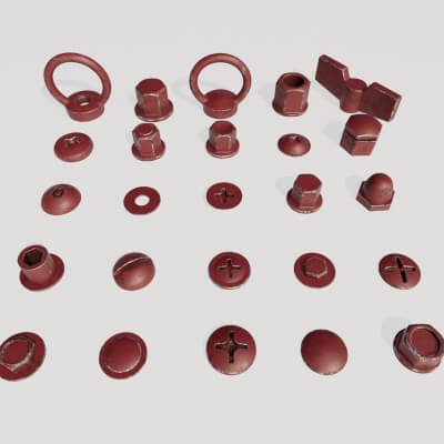 Screws Red Old - 3D Model by Mavas3D