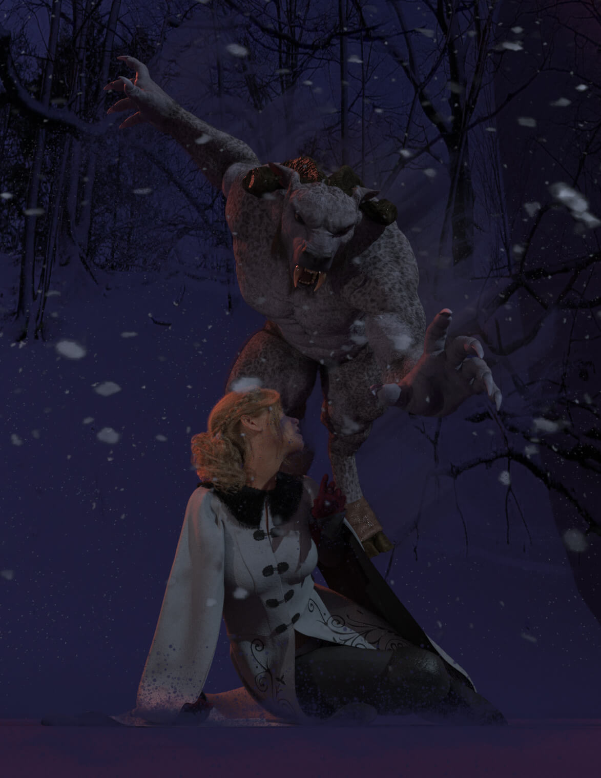 The Snowbeast Attacks 3D Render, Digital Art by Mayzshon