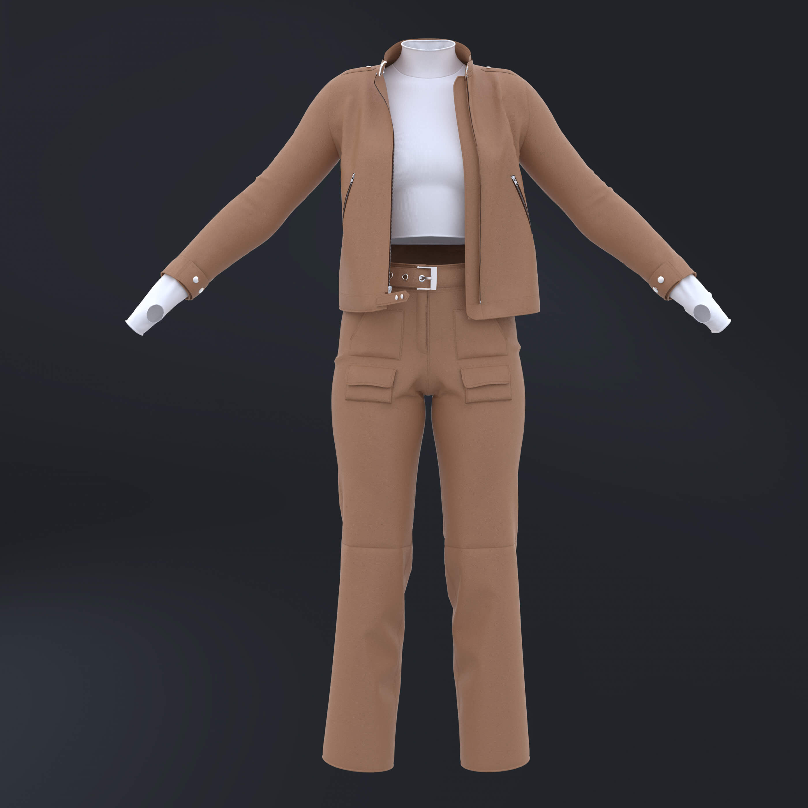 Brown Leather Jacket and Pants - 3D Model by mdlabdesign