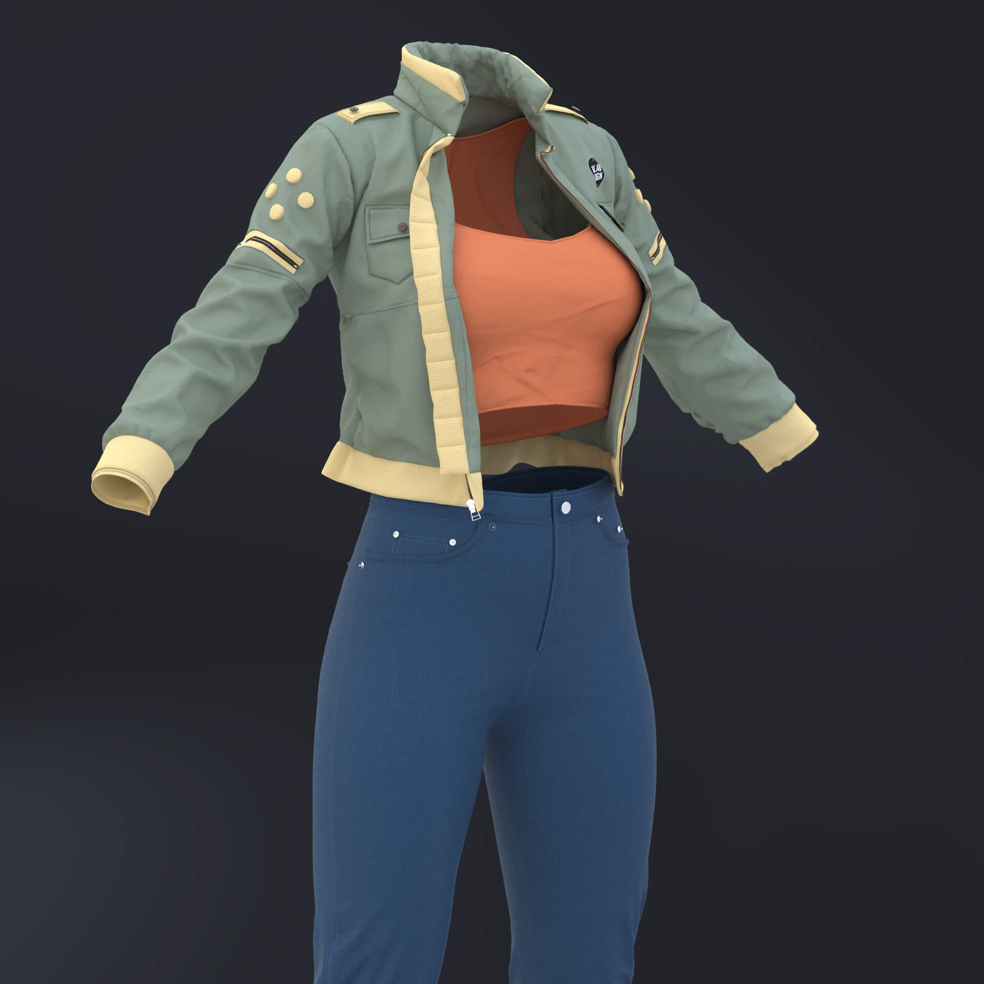 Jeans, Jacket and Top Outfit - 3D Model by mdlabdesign