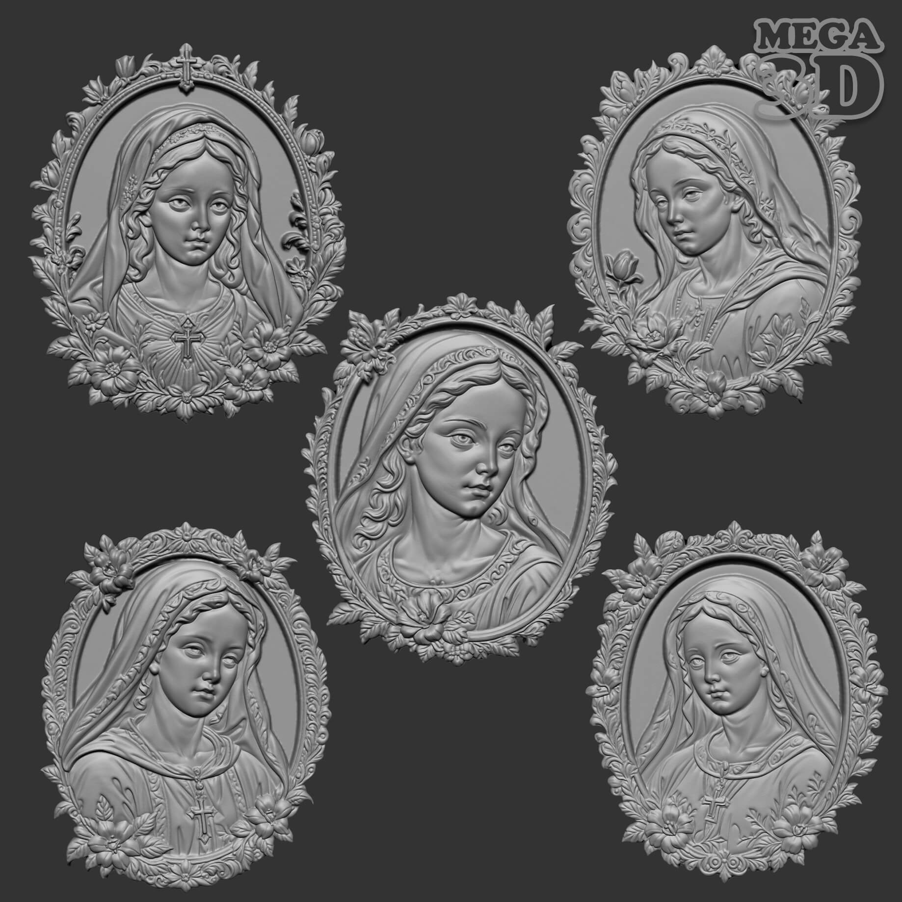 05 Virgin Mary Pendants - 230826 3D Print Model by mega3d