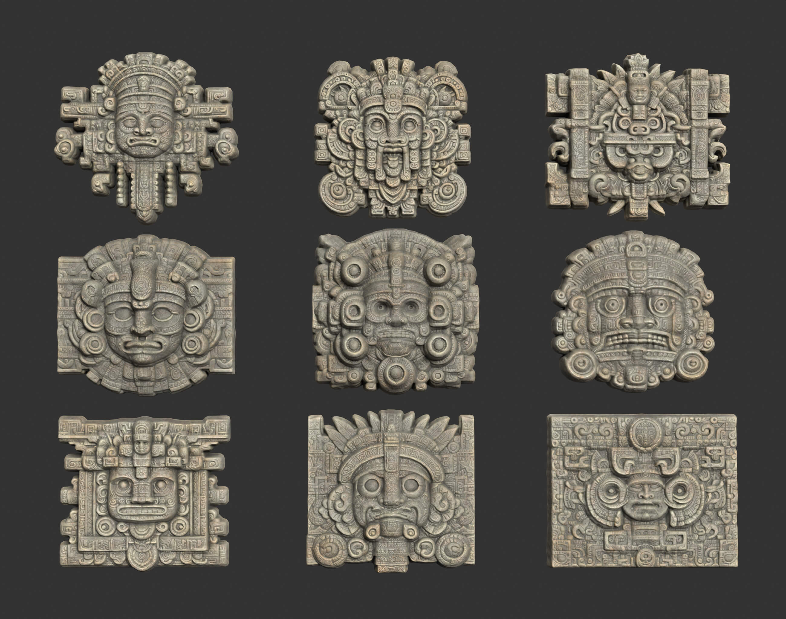 9 Low Poly PBR Mayan Temple Wall Decor - 3D Model by mega3d