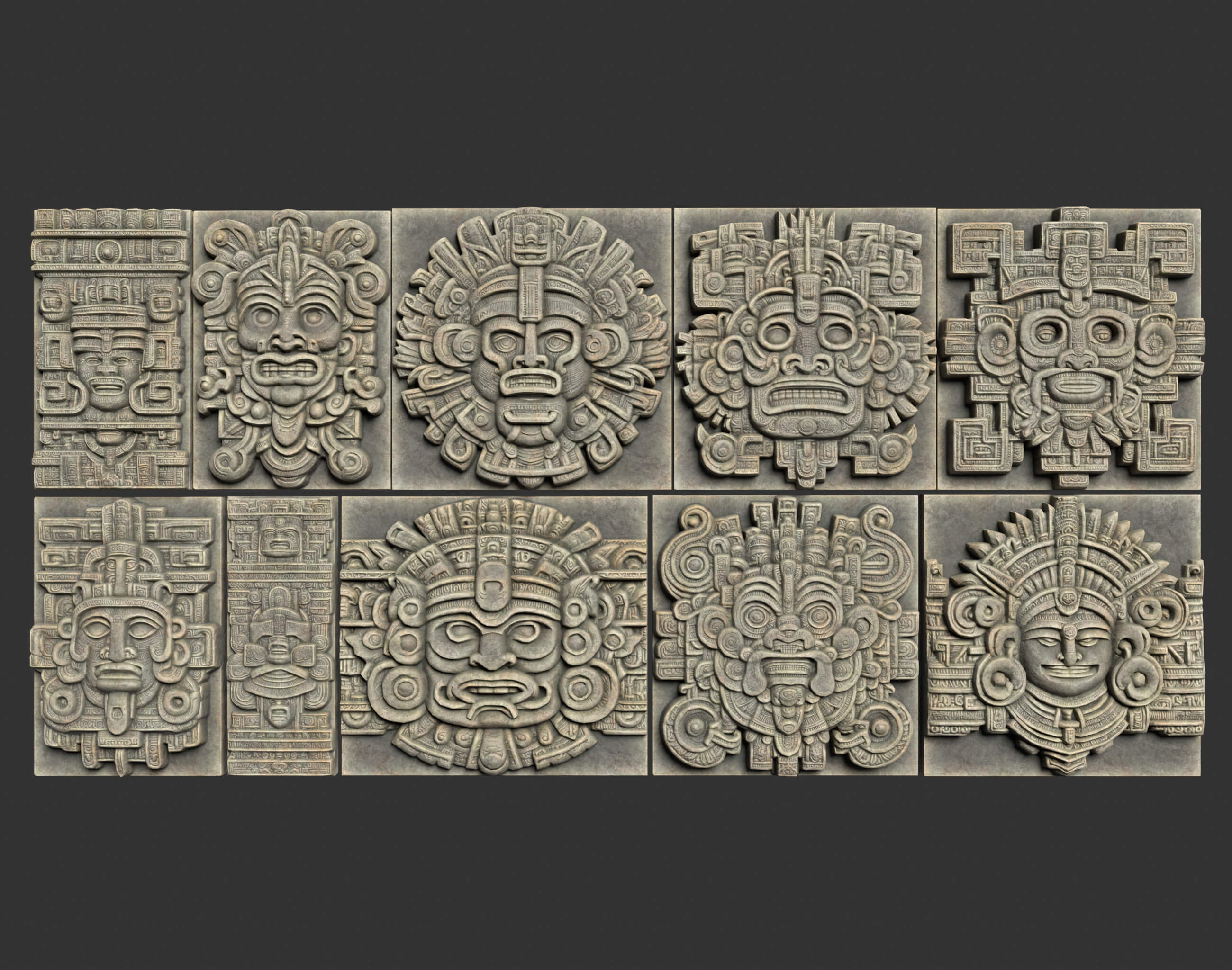 10 Low Poly PBR Mayan Temple Wall Decor - 3D Model by mega3d