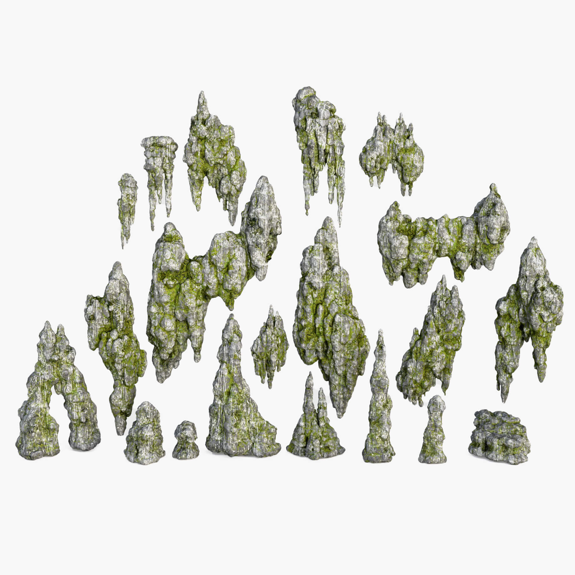 20 Low Poly Black Mossy Stalactite Cave Rocks - 3D Model by mega3d