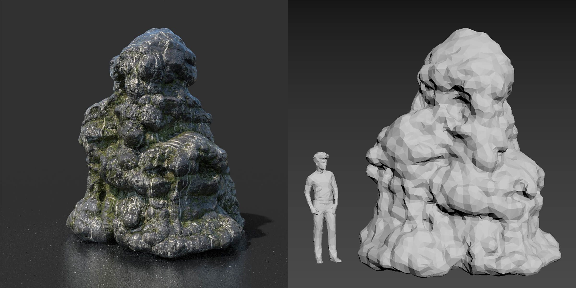 20 Low Poly Black Mossy Stalactite Cave Rocks - 3D Model by mega3d