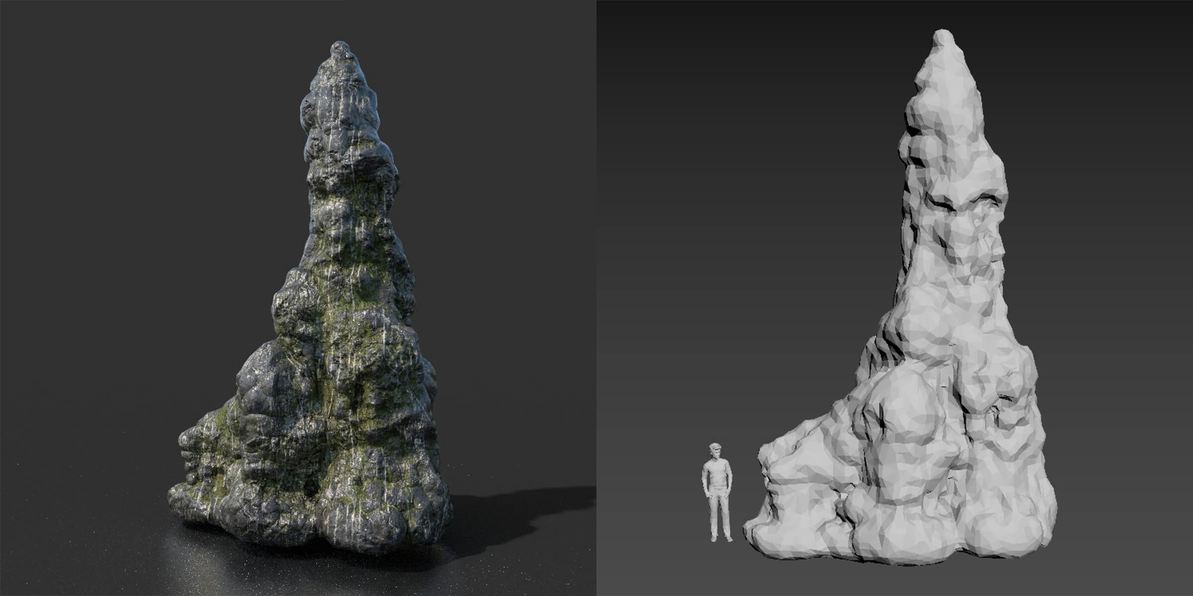 20 Low Poly Black Mossy Stalactite Cave Rocks - 3D Model by mega3d