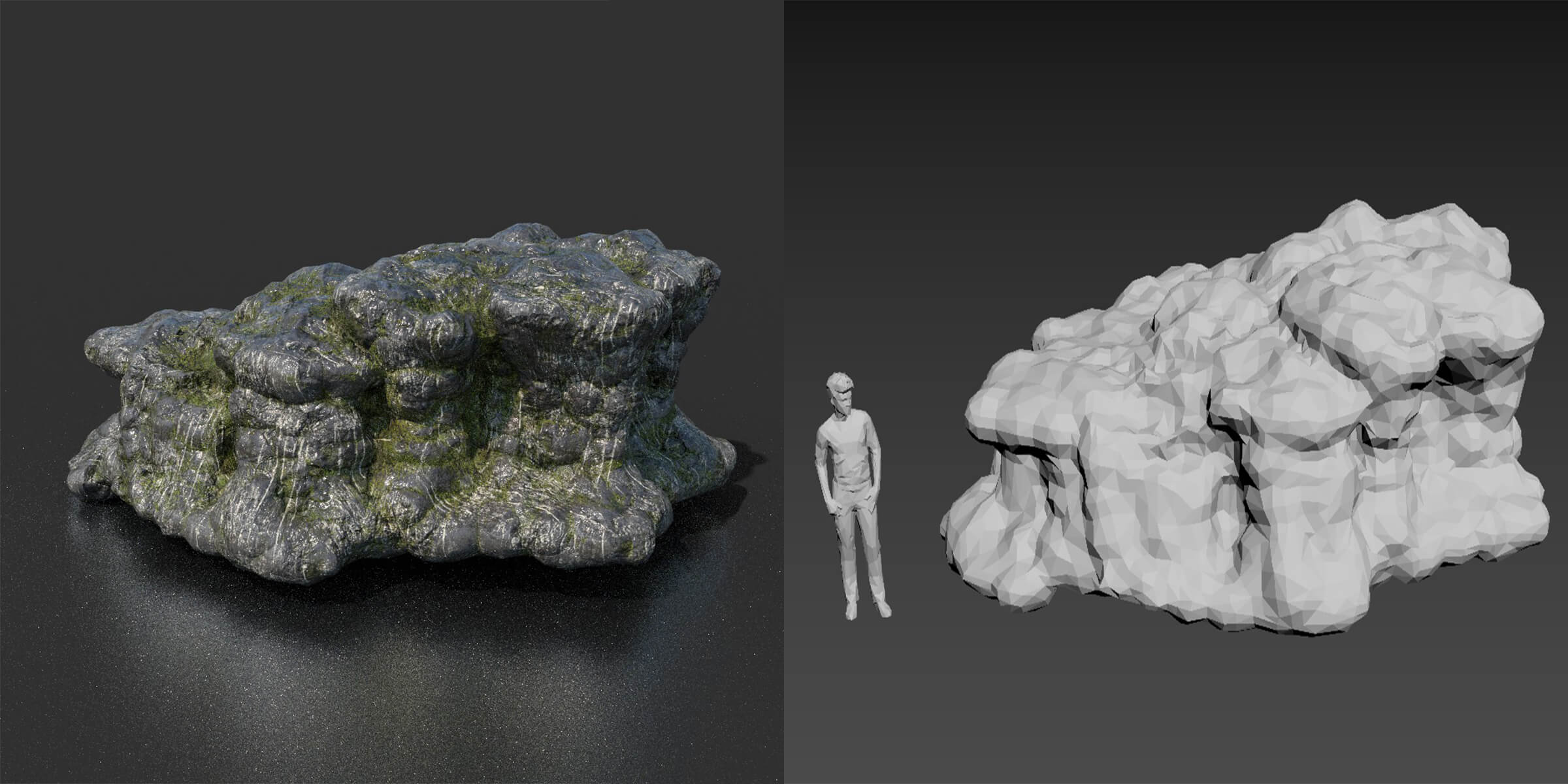 20 Low Poly Black Mossy Stalactite Cave Rocks - 3D Model by mega3d