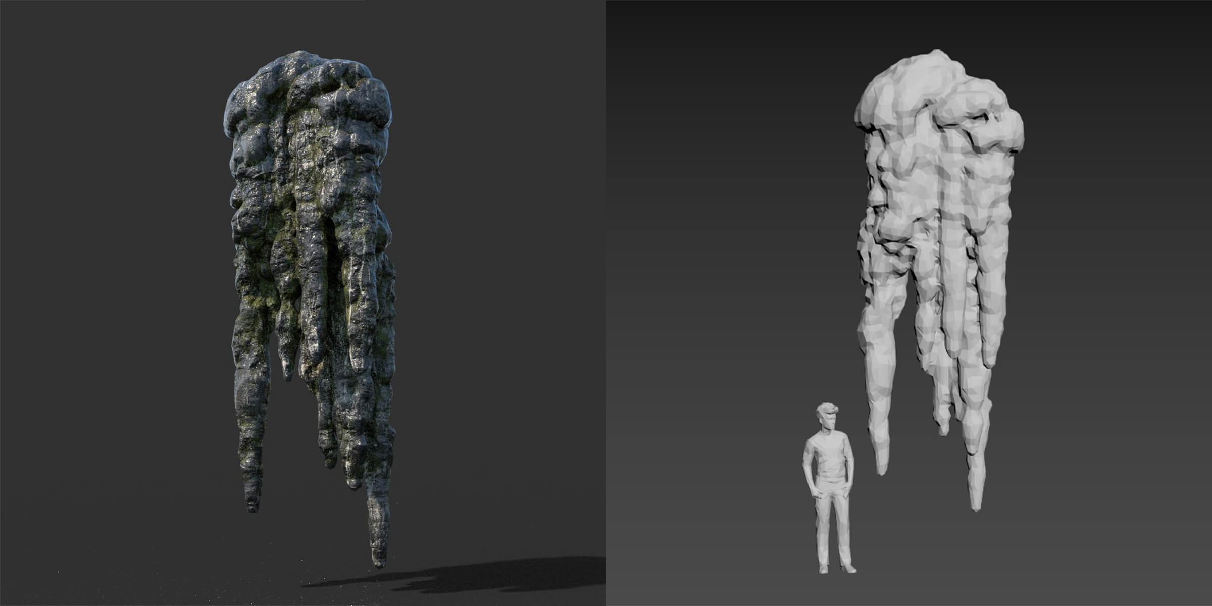 20 Low Poly Black Mossy Stalactite Cave Rocks - 3D Model by mega3d