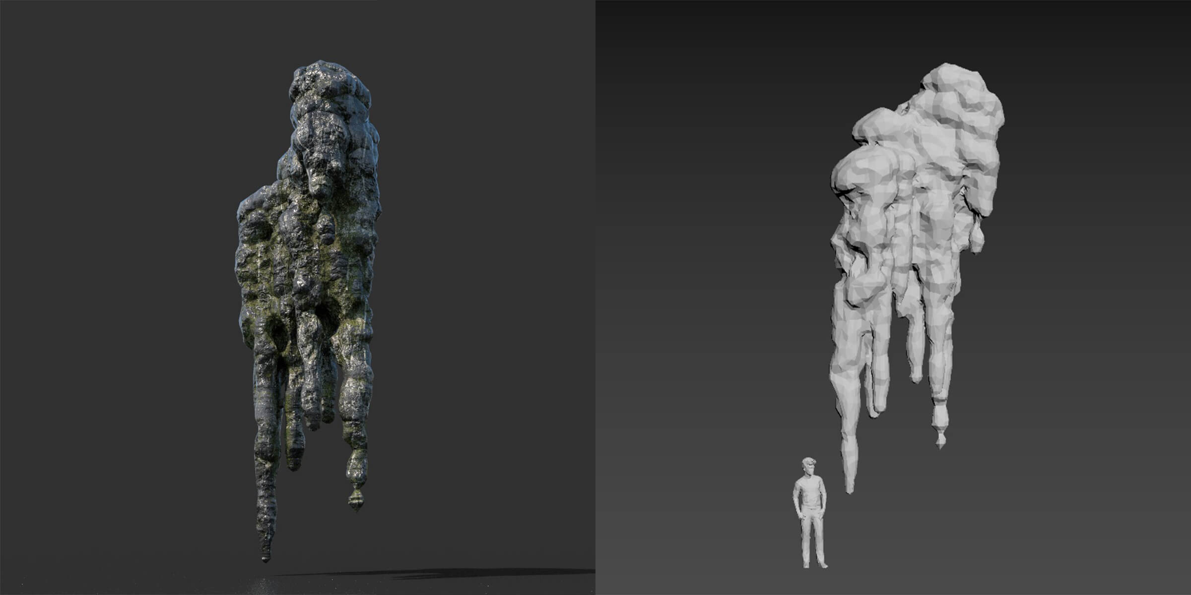 20 Low Poly Black Mossy Stalactite Cave Rocks - 3D Model by mega3d