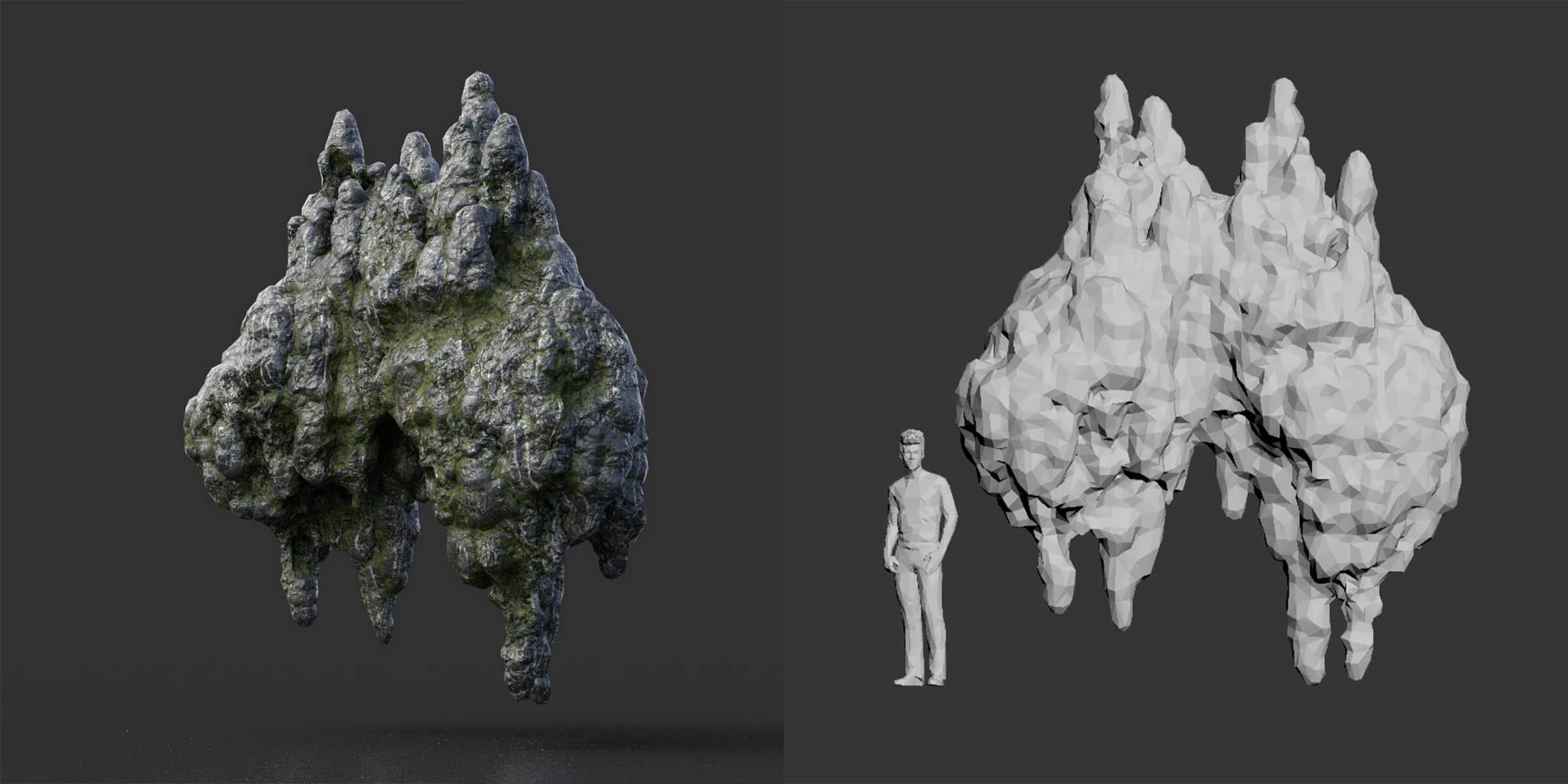 20 Low Poly Black Mossy Stalactite Cave Rocks - 3D Model by mega3d