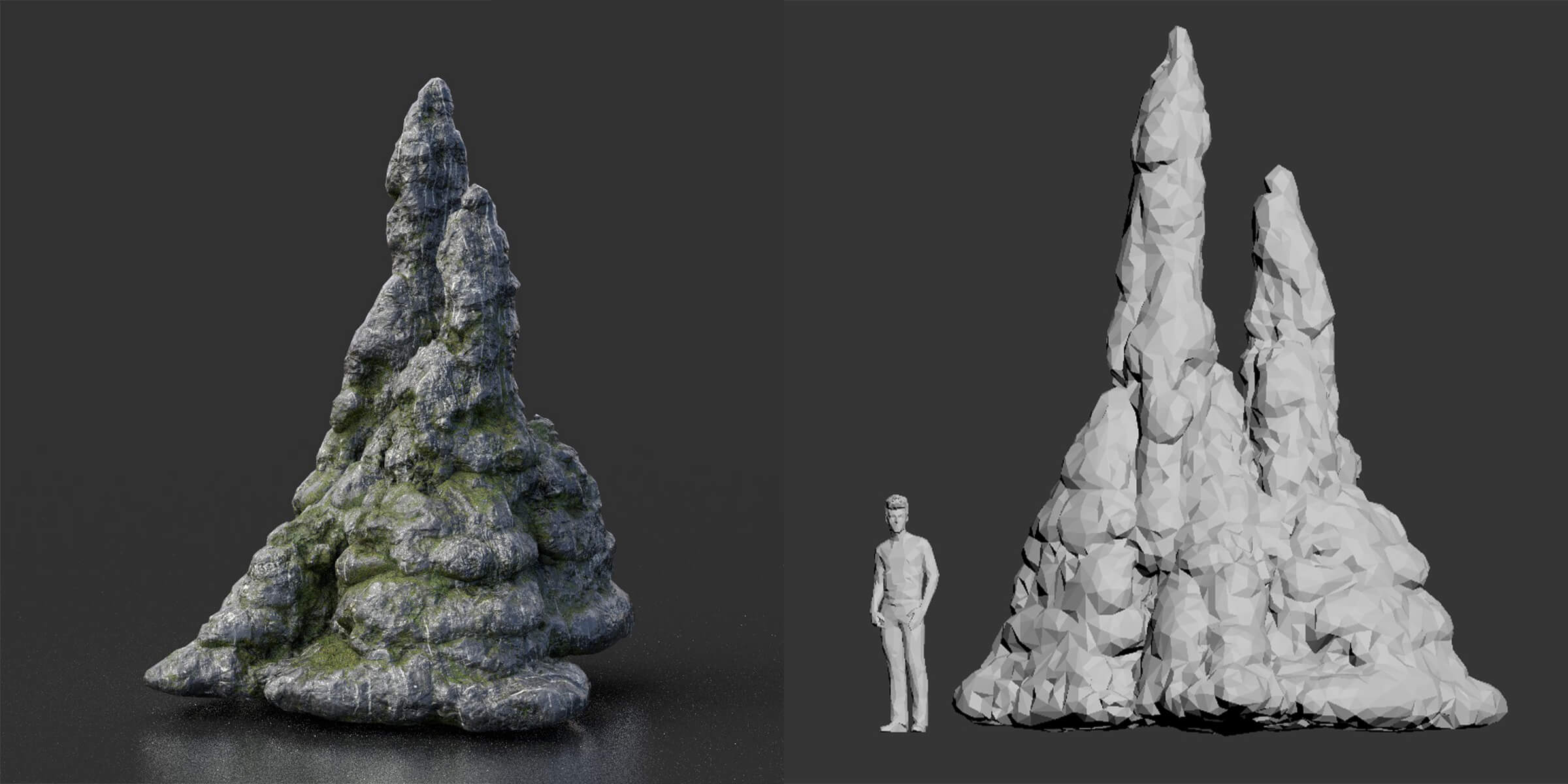 20 Low Poly Black Mossy Stalactite Cave Rocks - 3D Model by mega3d