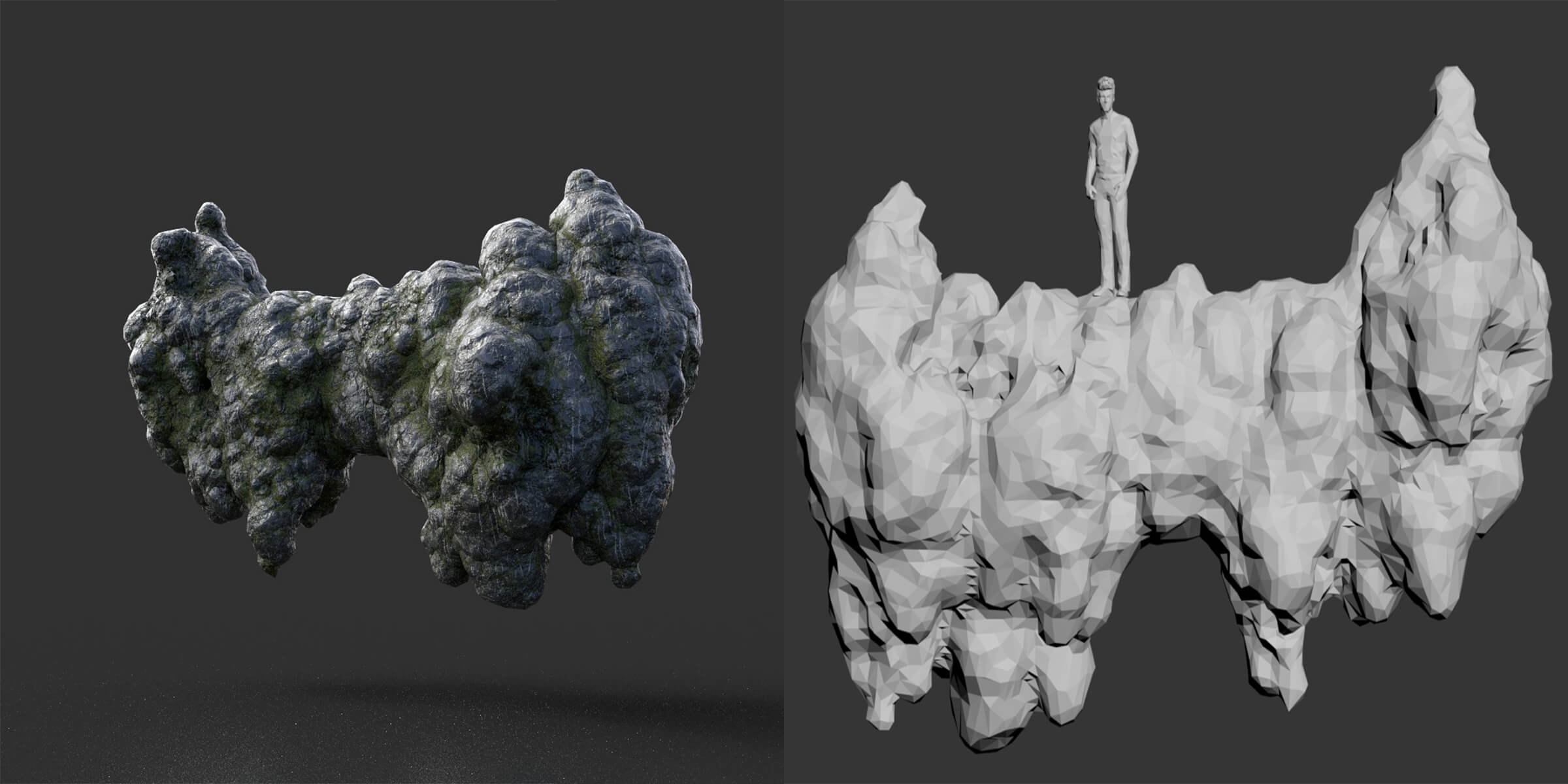 20 Low Poly Black Mossy Stalactite Cave Rocks - 3D Model by mega3d