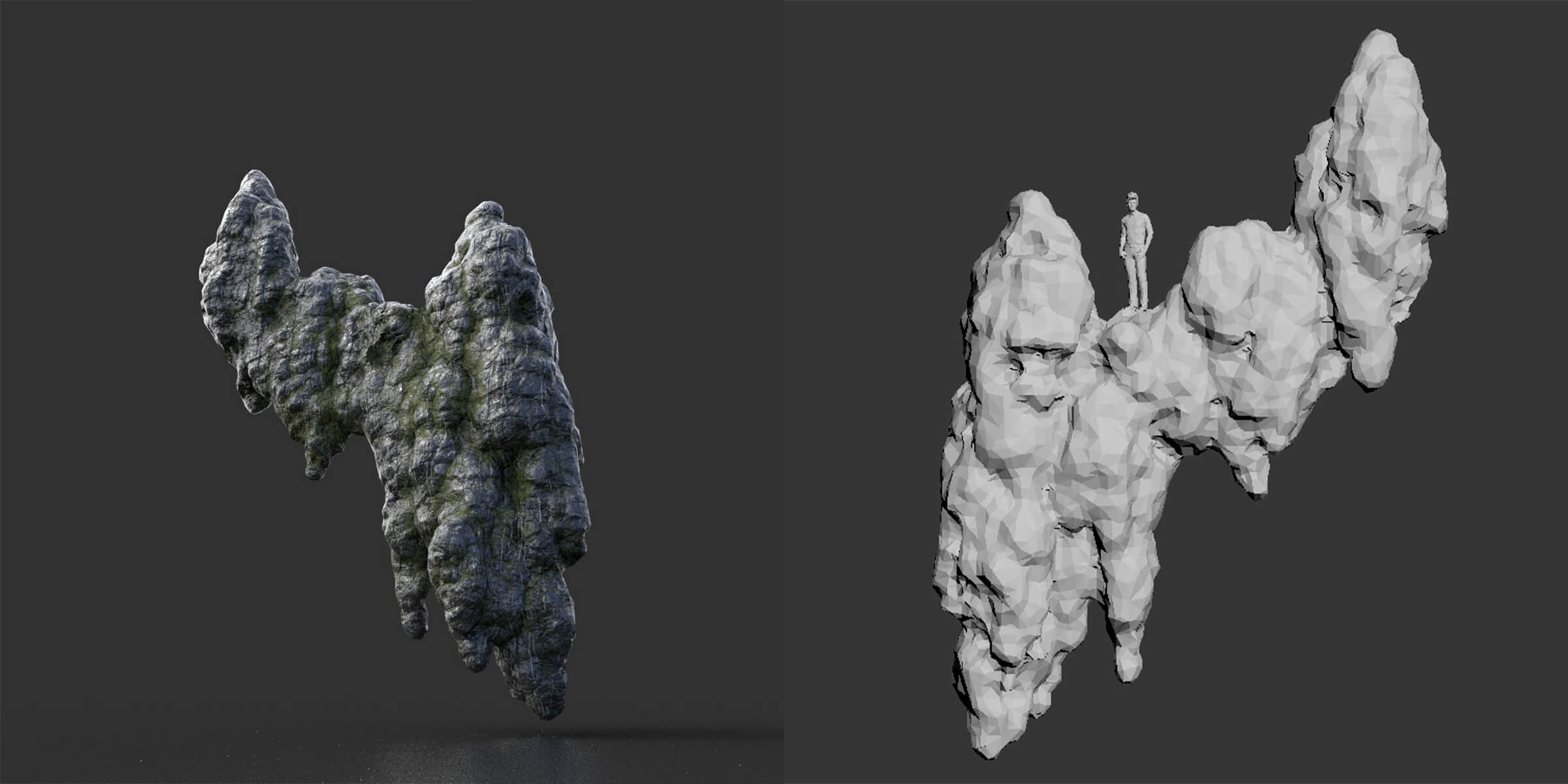 20 Low Poly Black Mossy Stalactite Cave Rocks - 3D Model by mega3d