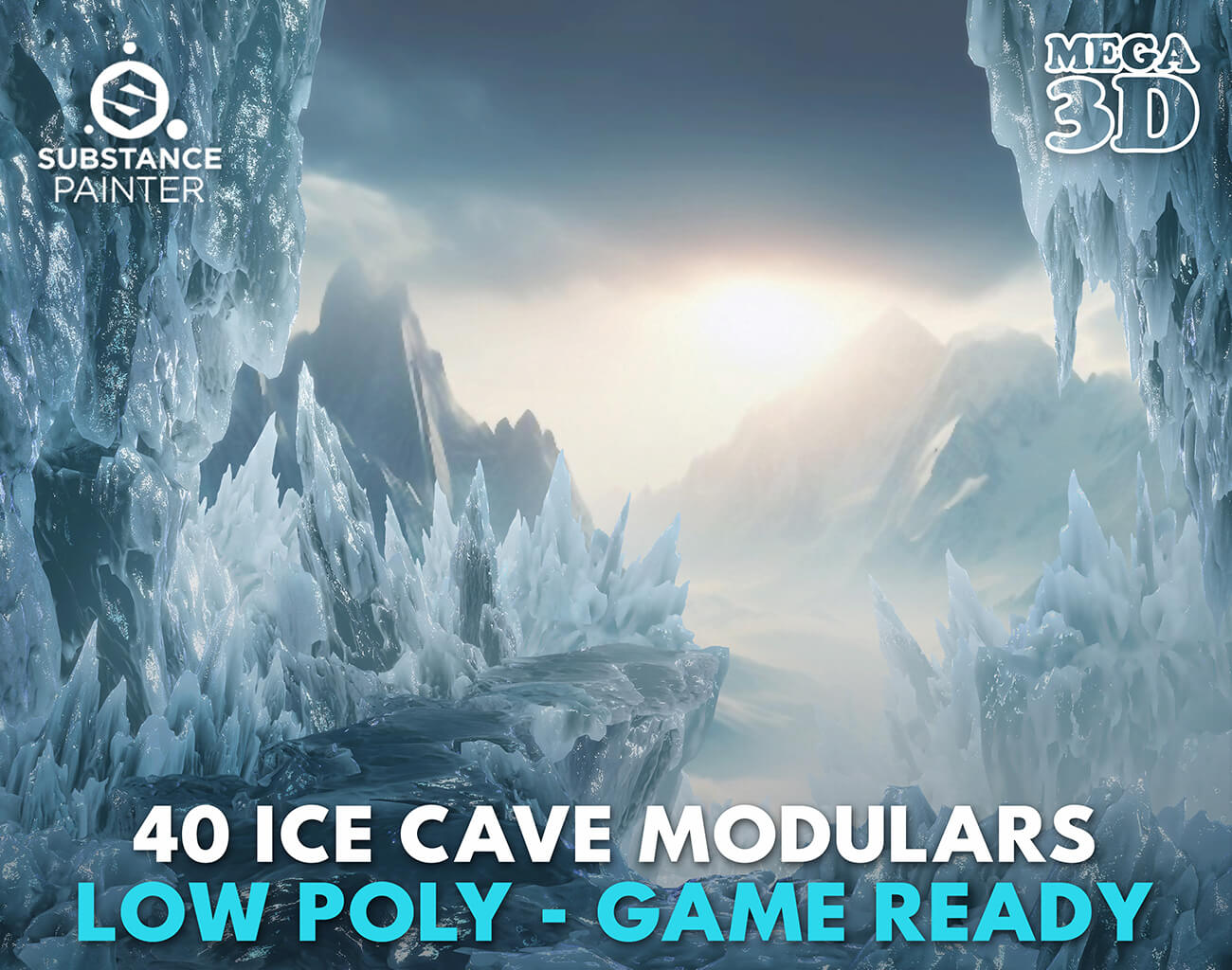 40 Low Poly Ice Cave Modulars - 231219 3D Model by mega3d